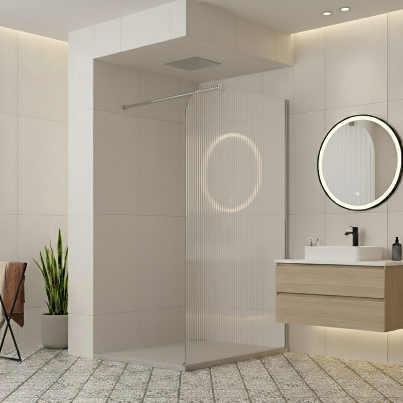 Paroi de douche italienne flûtée - 100 x 195 cm - Chrome - Droite ...