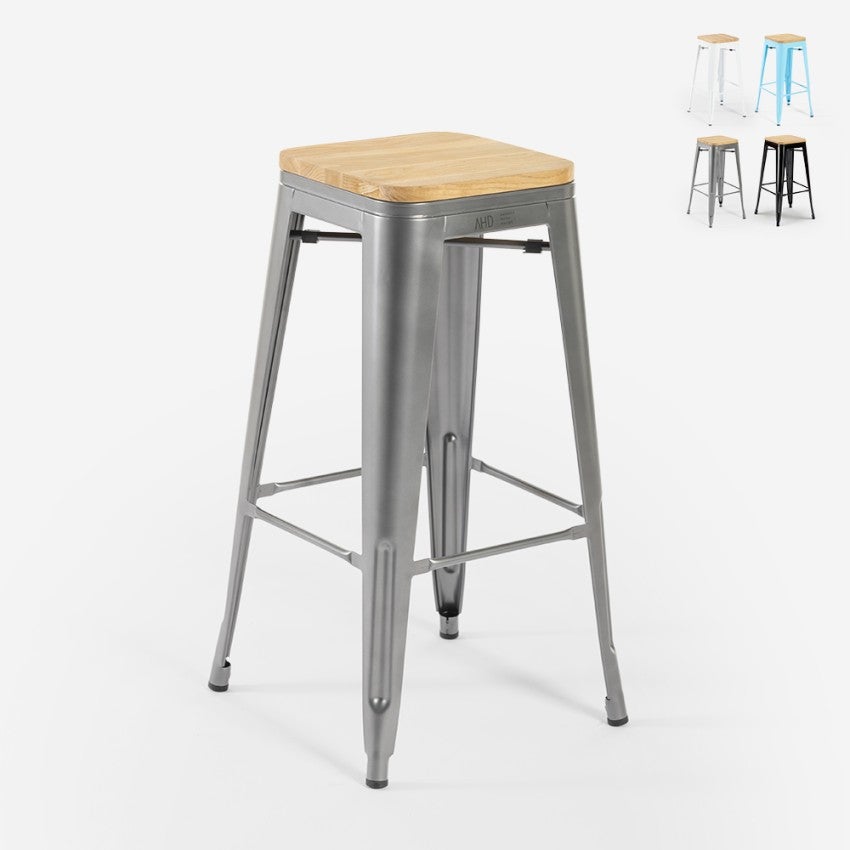Taburete alto bar cocina 78 cm industrial madera steel up wood - Gris ...