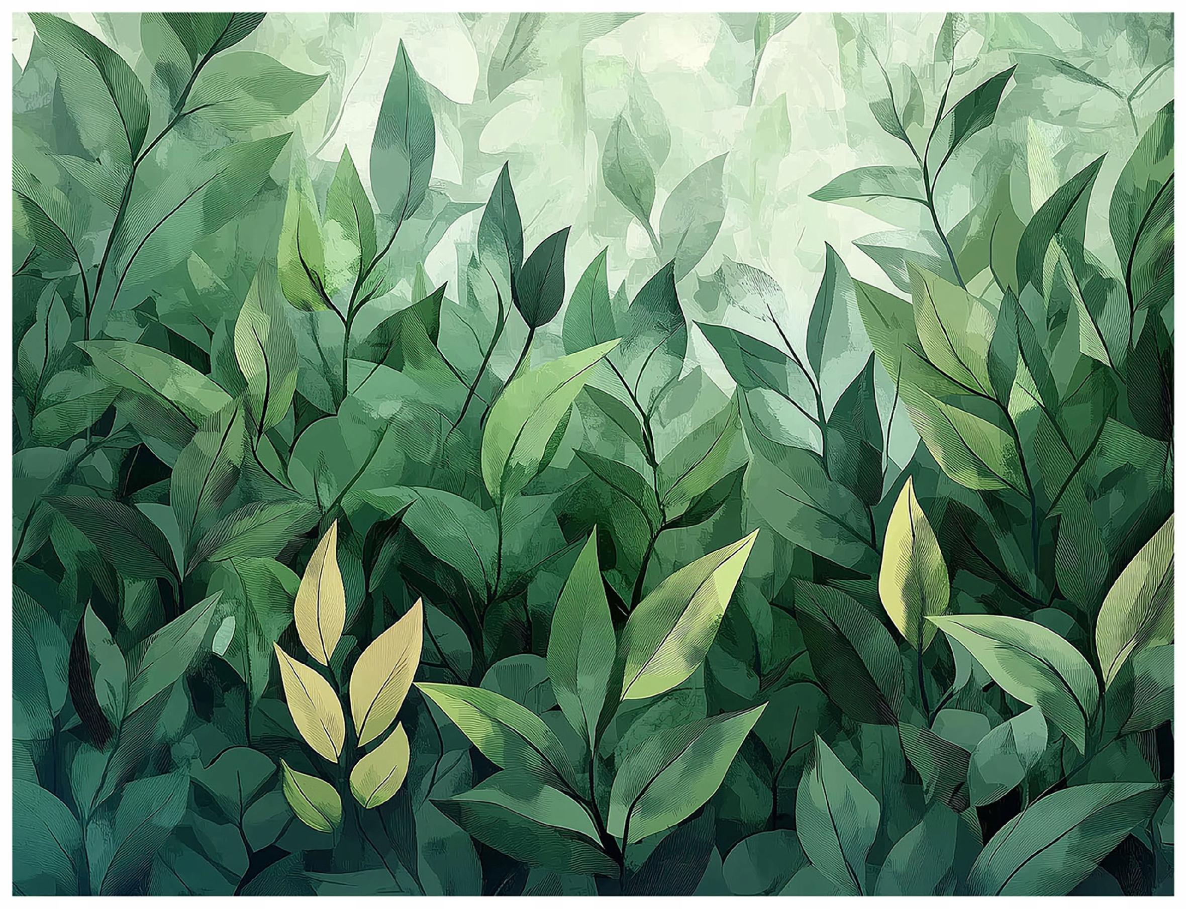 Papier Peint Vert Feuilles Nature Intissé Panoramique 350x250 cm ...