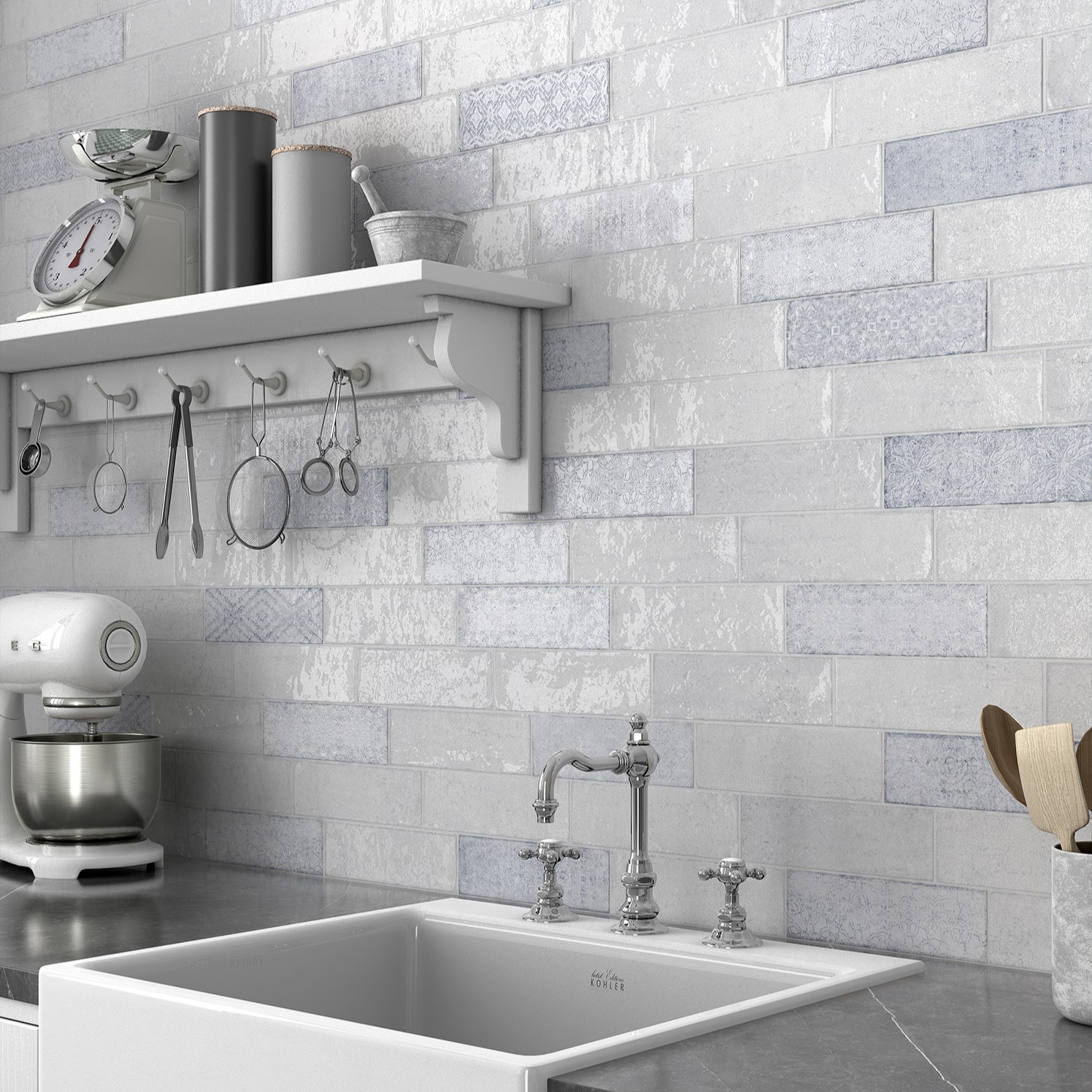 Carrelage Mural Décoratif Brillant Vintage. Cesar Patchwork 7,5x22cm ...