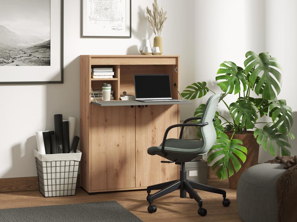 Secrétaire 2 portes - Coloris : Naturel et gris - IDONAR | Leroy Merlin