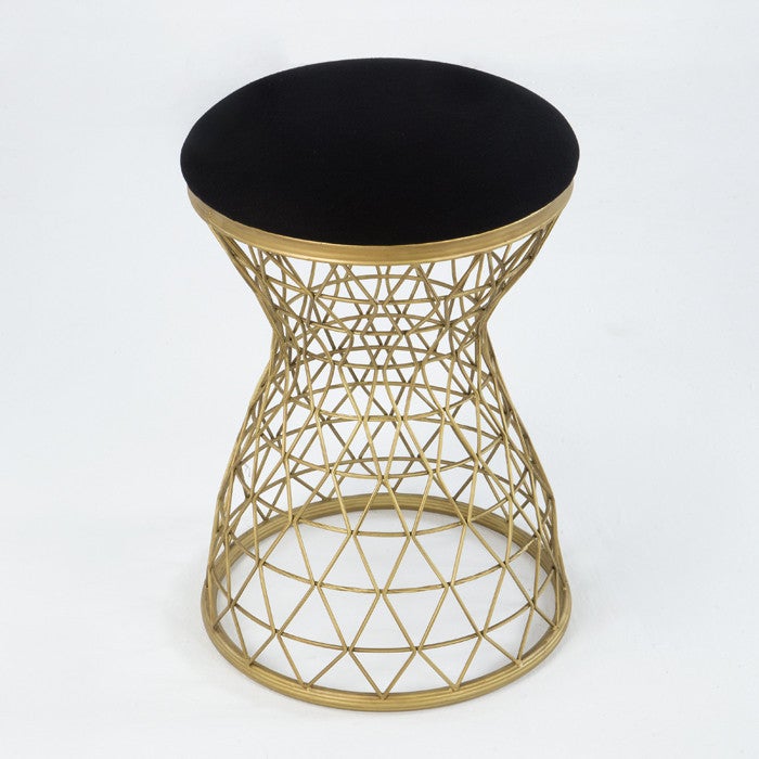 Tabouret bas rond métal doré et tissu noir Kezia | Leroy Merlin