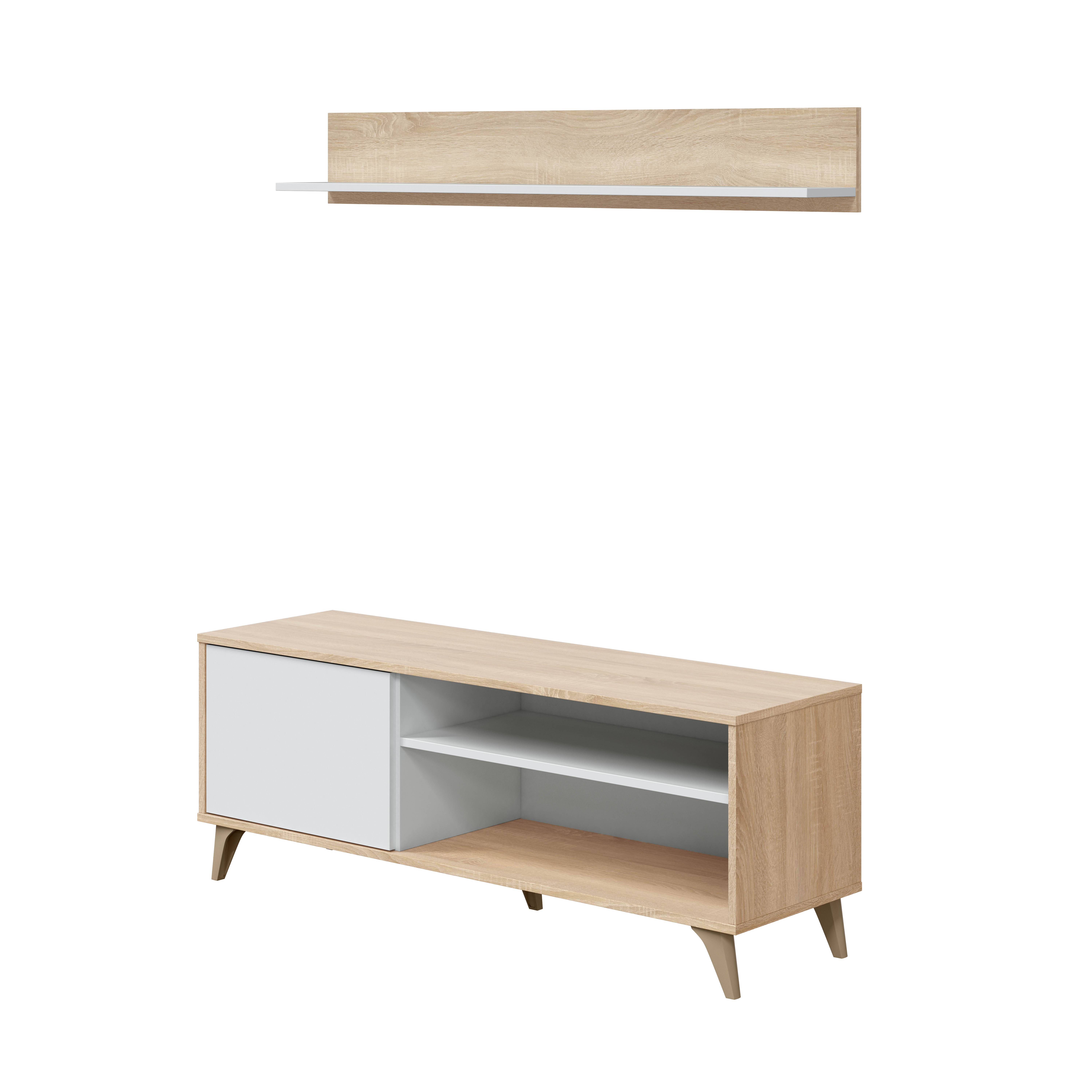 Kit meuble TV + étagère murale meuble de salon en chêne blanc | Leroy ...