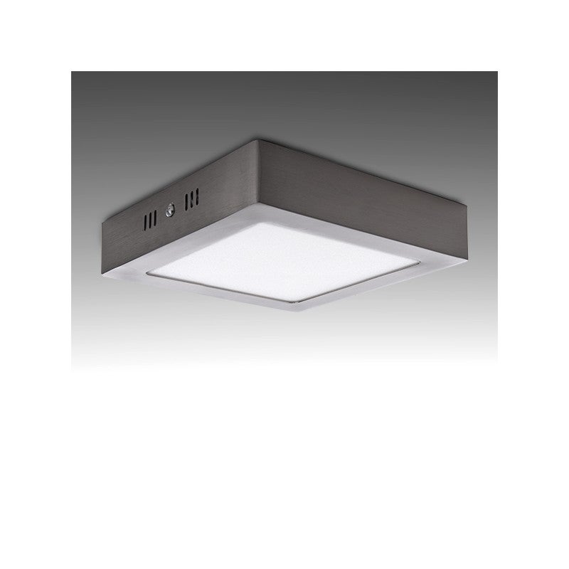 Plafonnier LED carré 12 W, 1 200 lm, 6 000 °K, nickel satiné, 50 000 h ...