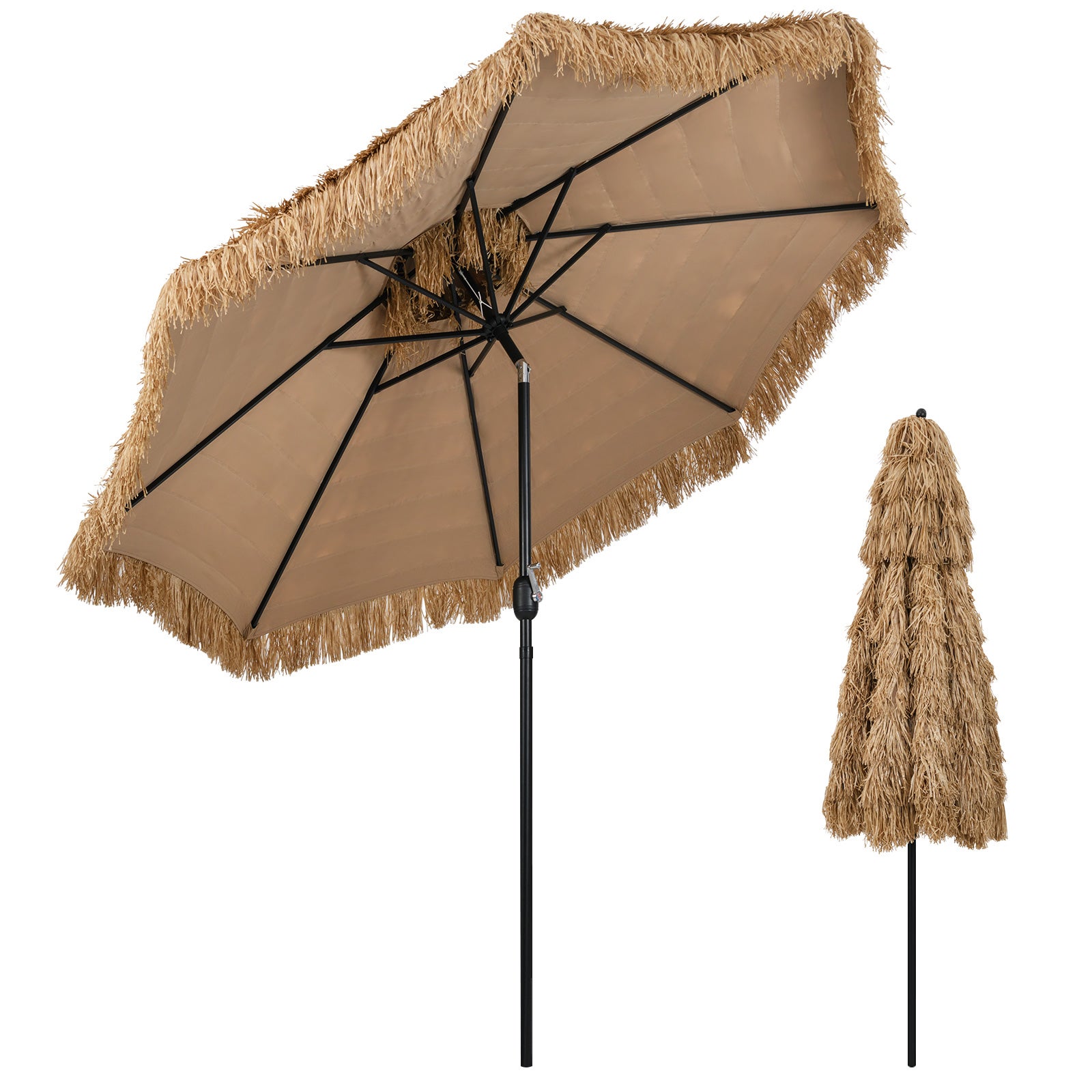 Parasol en Paillasse à 2 Niveaux 299 CM, Parasol de Plage Style Hawaïen ...