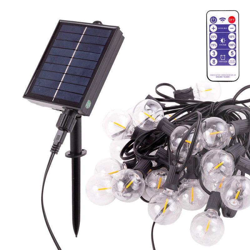 Cadena 25 Bombillas LED G40 2700ºK 9,5M Solar - Panel: 5,5V 1,2W ...