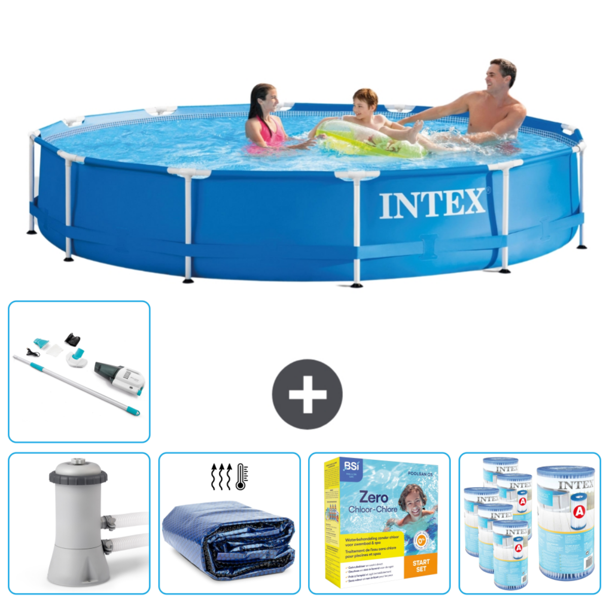 Paquete de piscina - INTEX - Alrededor - 366x366x76 cm + Accesorios CB26 | Leroy Merlin