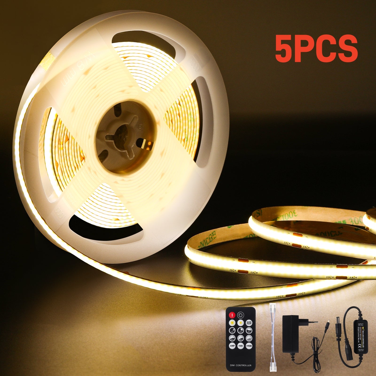 5PCS Ruban LED COB 10 m, bande LED 4000 K, 24 V, IRC 90, Ruban LED pour ...