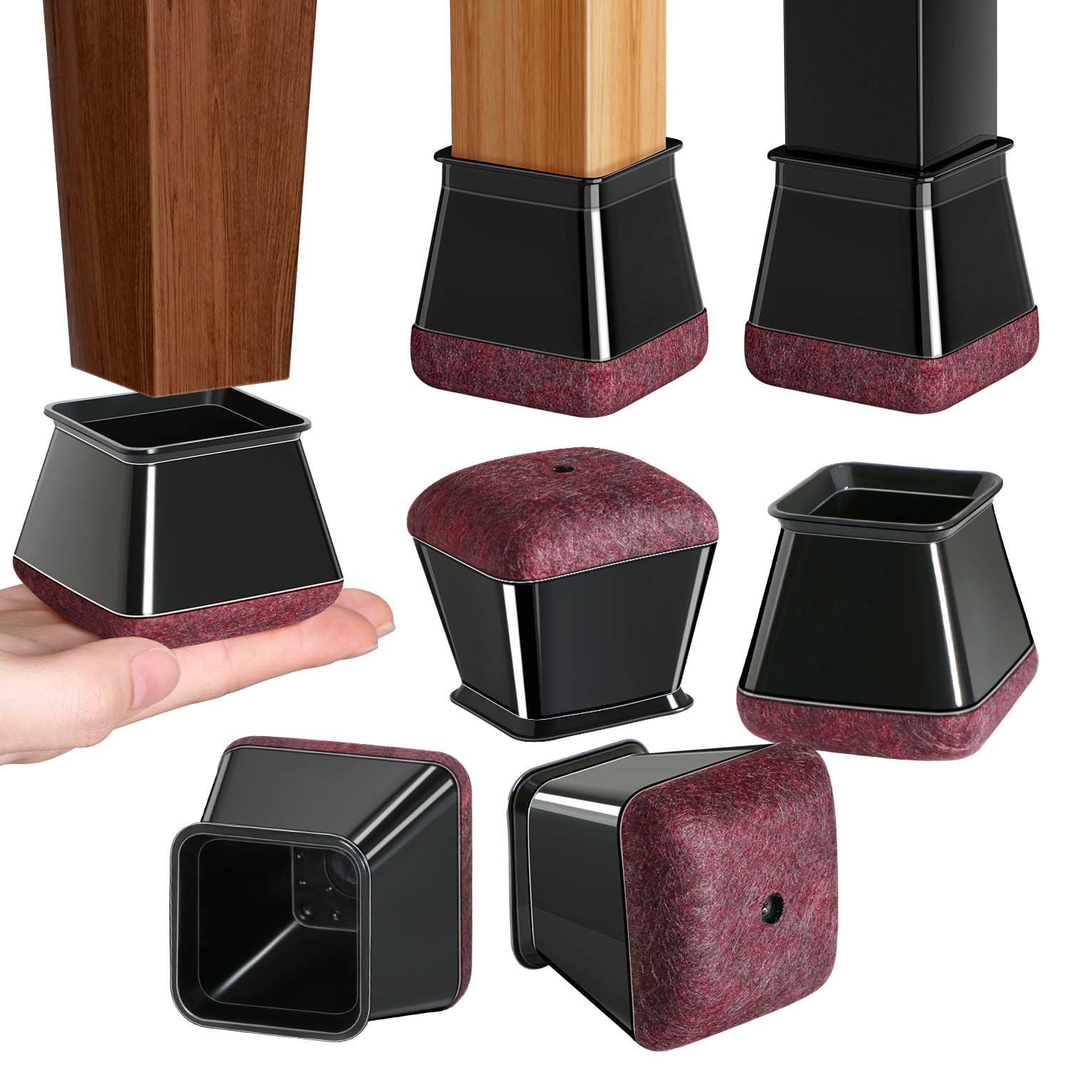 32 pièces Carré Protection Pied de Chaise,Noir Petit Patin de Chaise ...