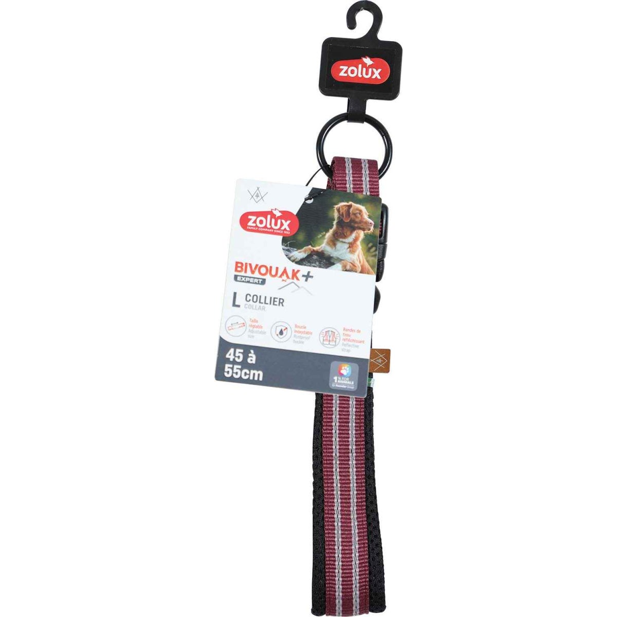 Collier souple en tissu Bivouak 45 à 55 cm 20 mm rouge Zolux | Leroy Merlin