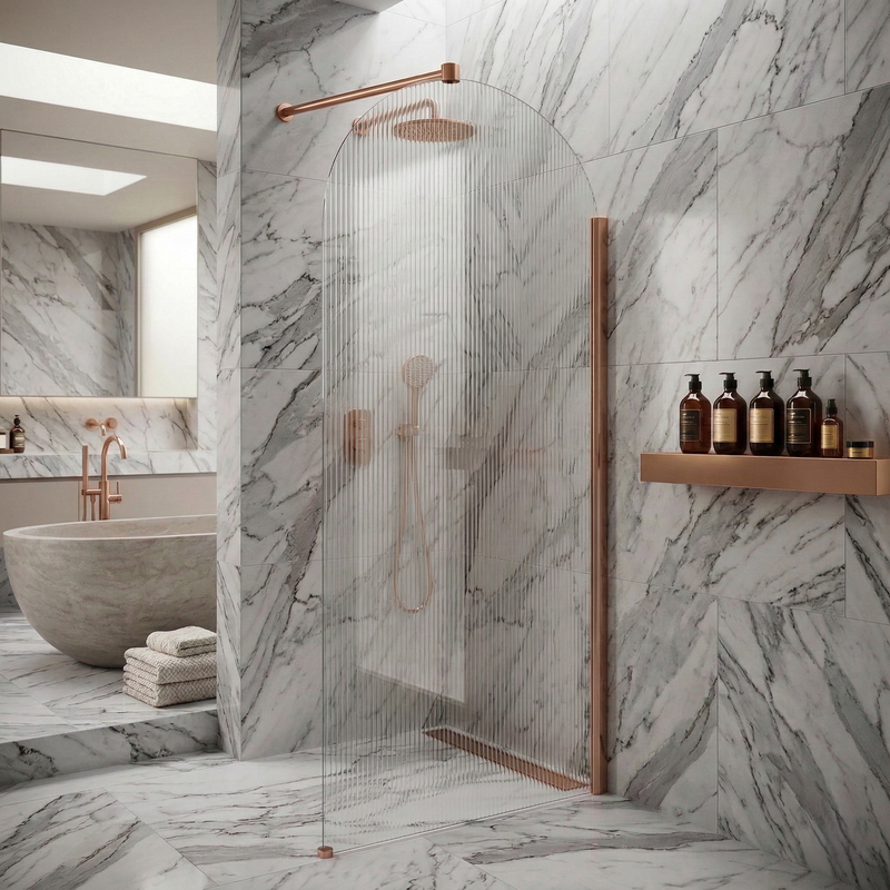 Paroi de douche italienne flûtée - 100 x 195 cm - Cuivre brossé - SIENA ...