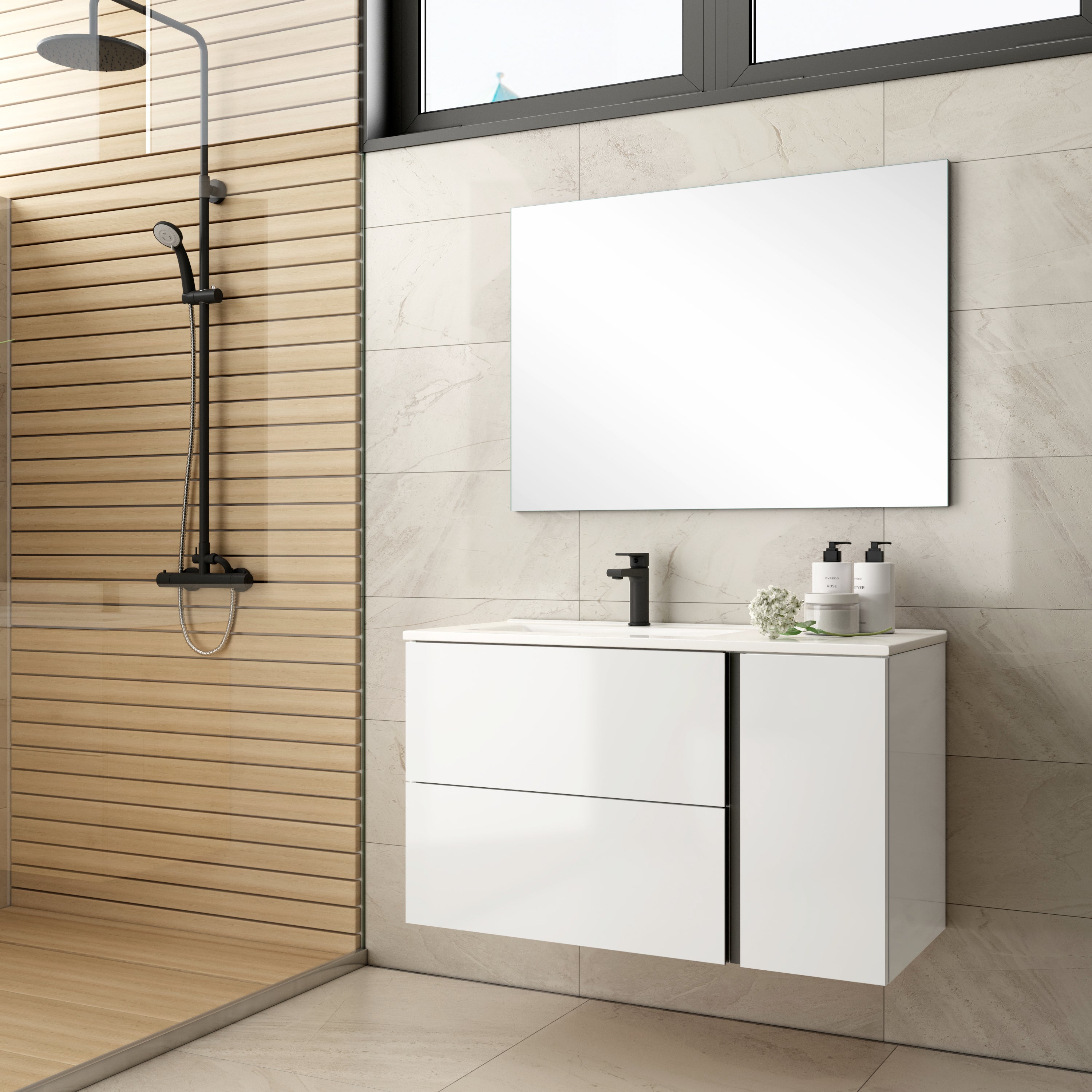 EGORE Mueble de baño con Lavabo SALT 2 Cajones + 1 Puerta OAK 100x45 cm ...