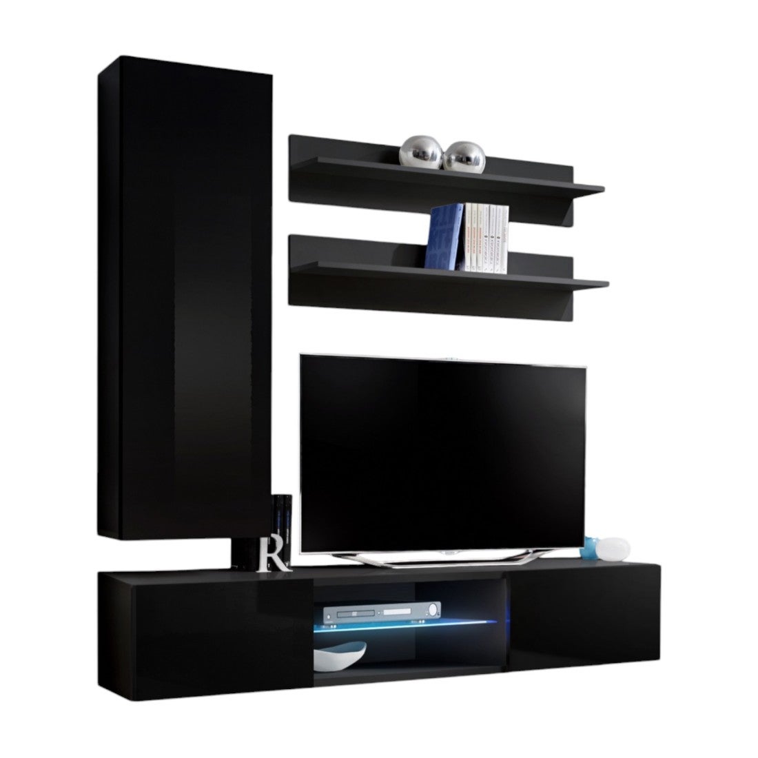 Conjunto Mueble TV FLY S1 – Negro – LED integrado – Mueble suspendido ...