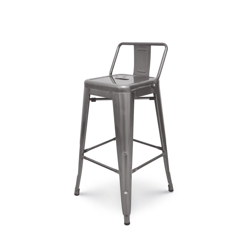Tabouret de bar en métal brut aspect galvanisé avec dossier - Hauteur ...