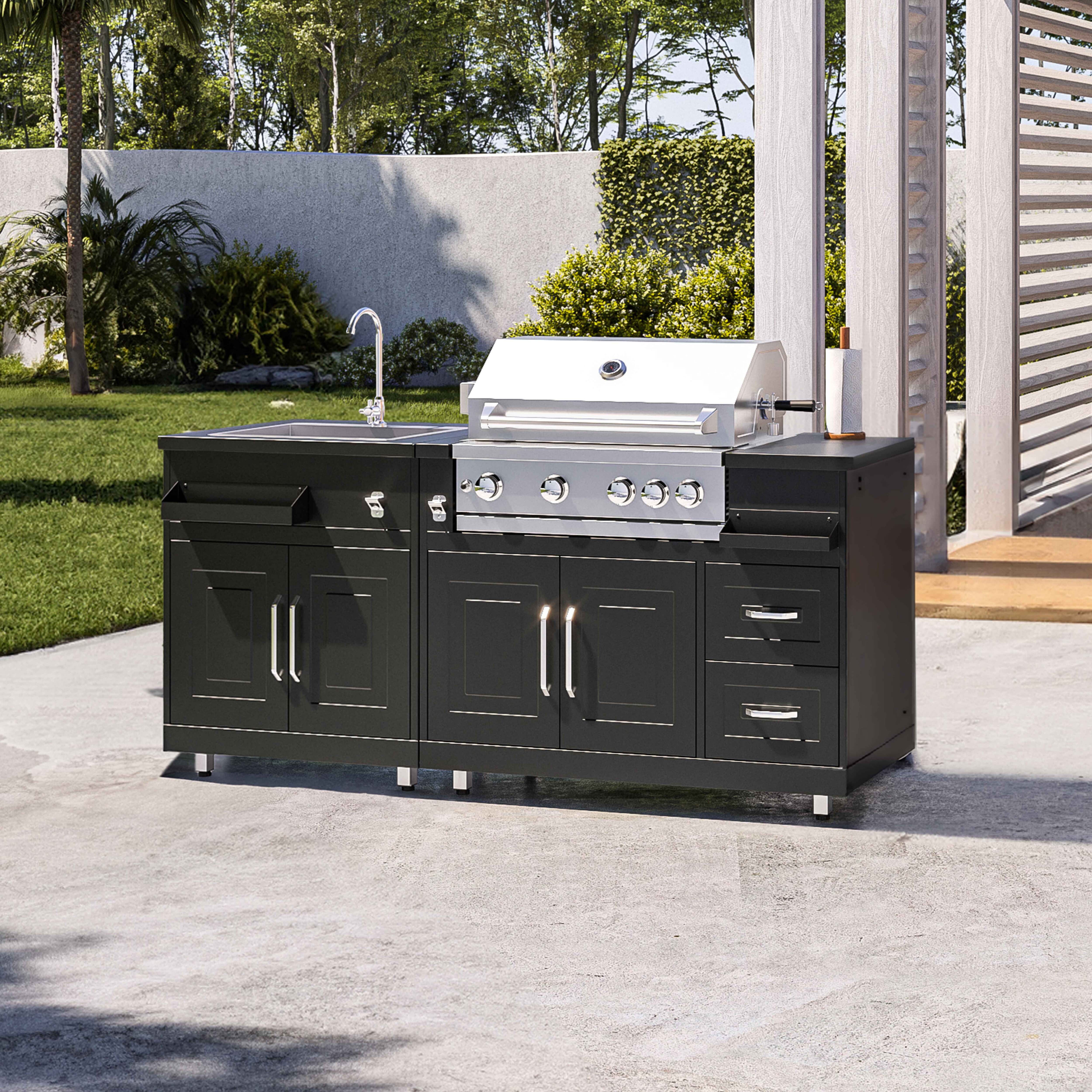 Cucina da esterno in metallo con lavello, barbecue e ripostiglio ...