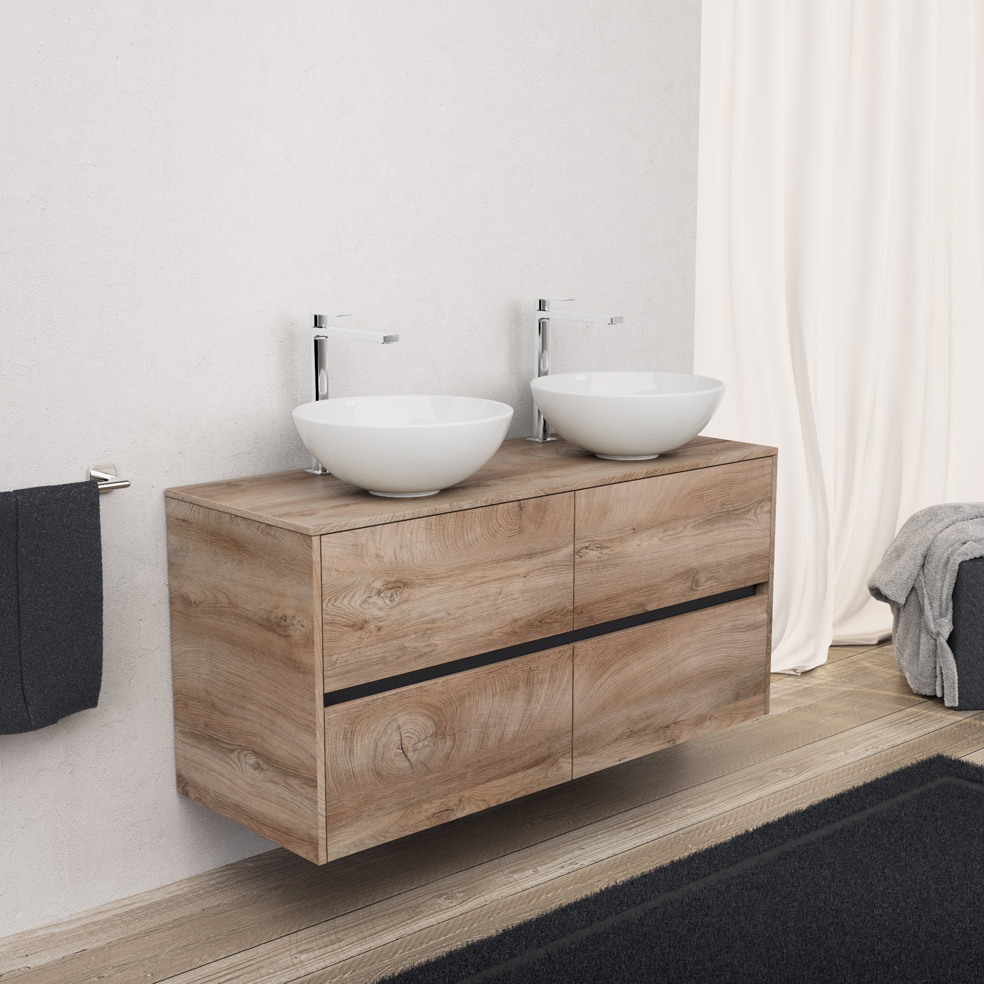 Inda - Mobile bagno 120 cm Rovere naturale con 4 cassetti e doppio ...