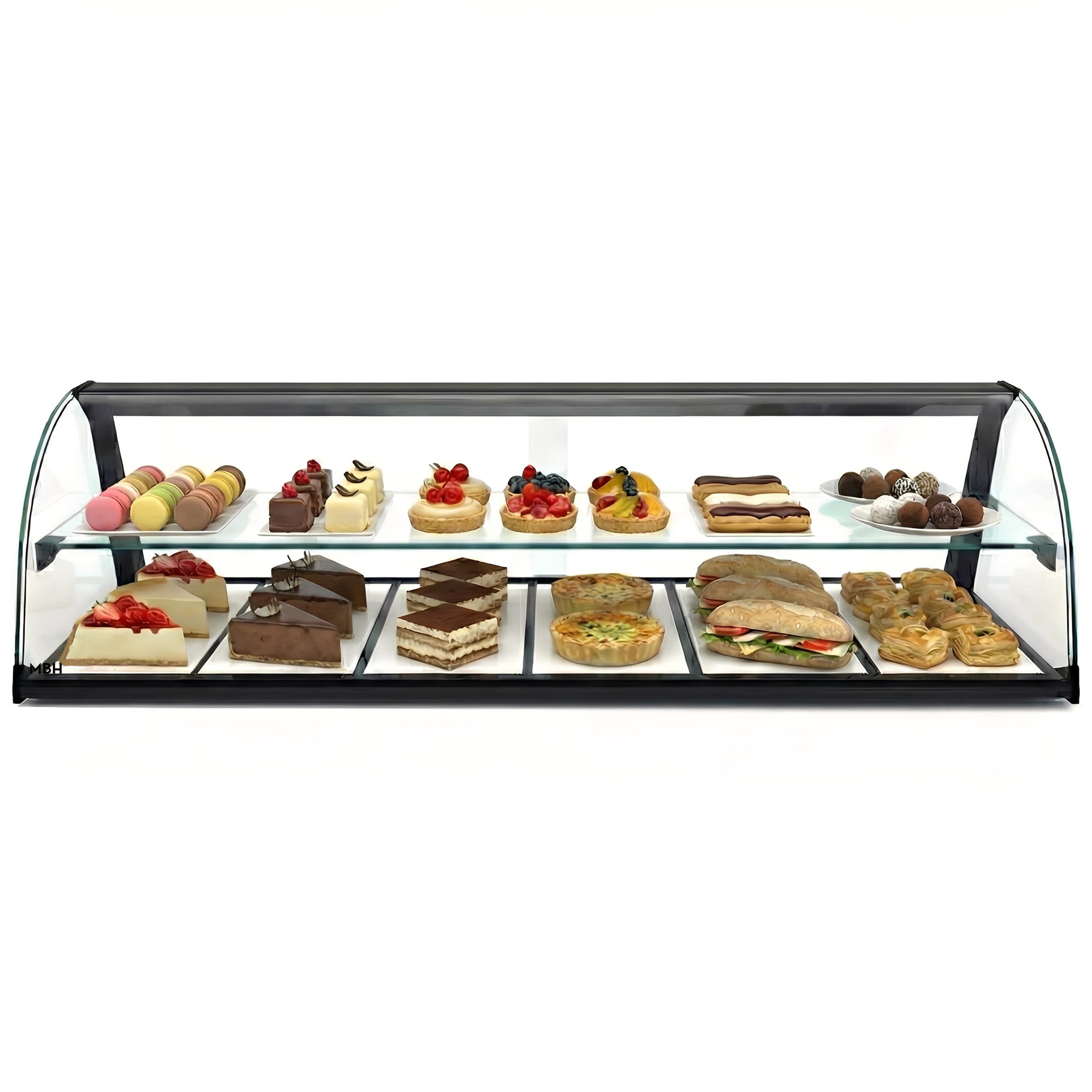 MBH - Expositor neutro de cristal curvado de 84 cm y 2 pisos para ...