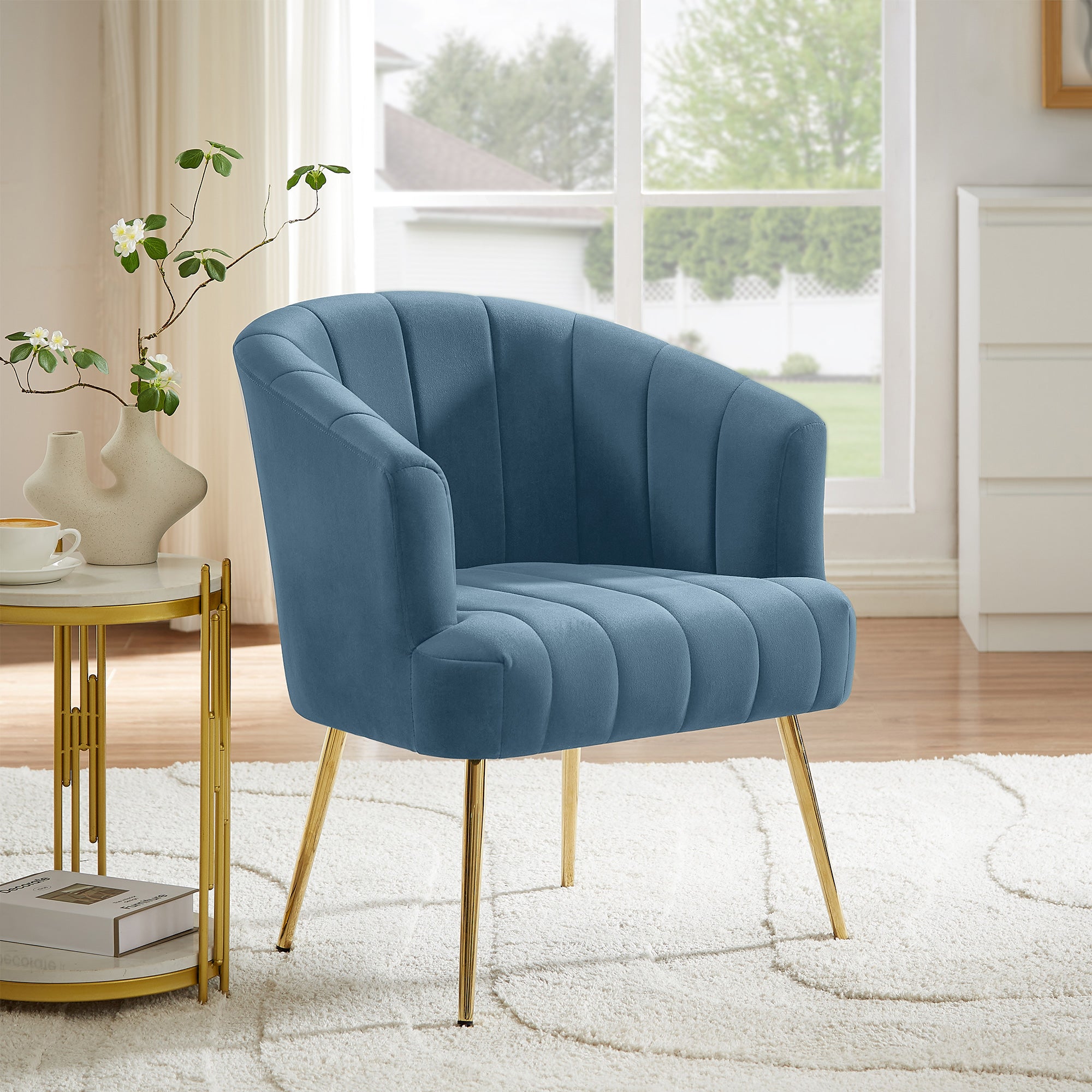 Sillón convertible NOA en terciopelo gris azul y patas doradas | Leroy ...