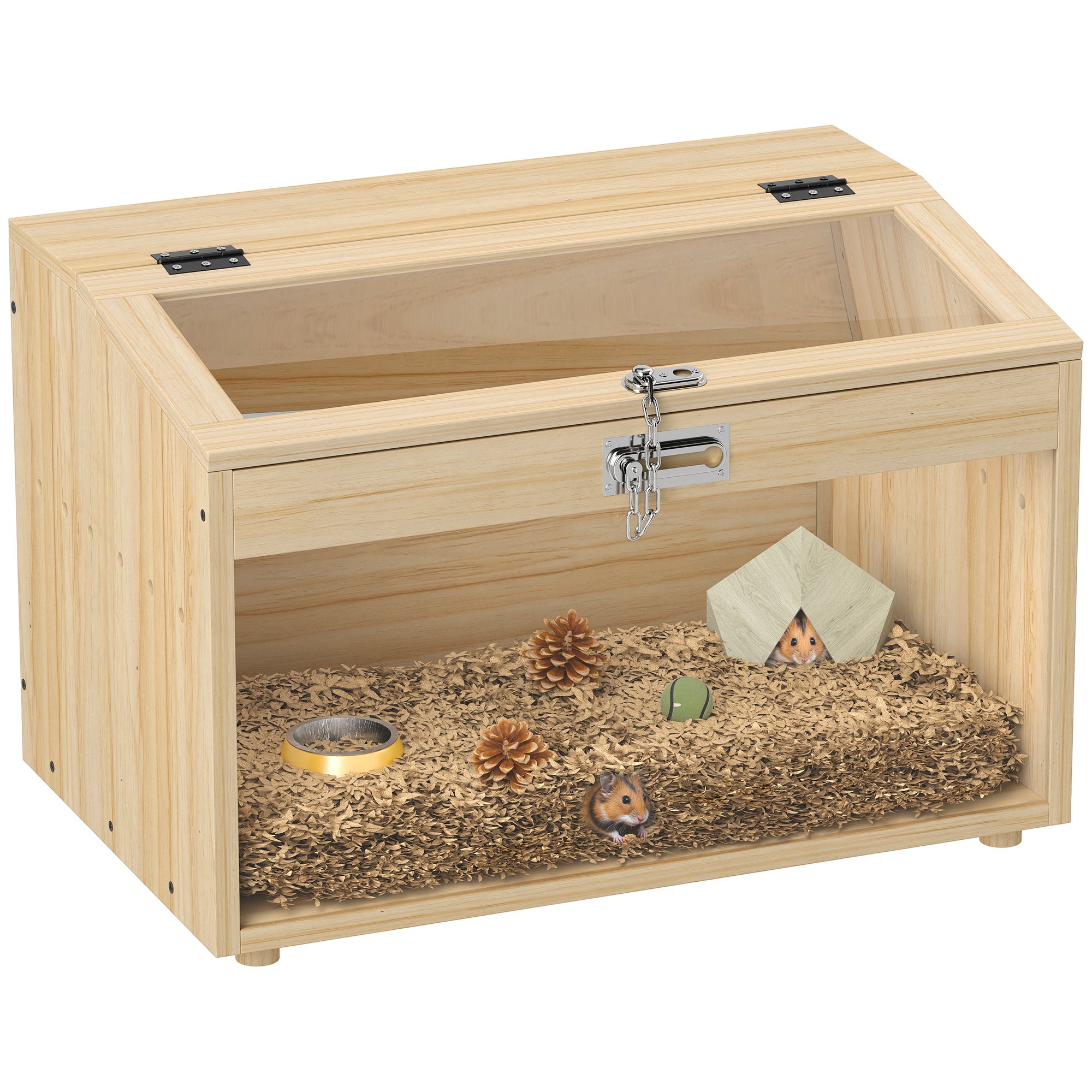 Wooden hamster cage, mouse cage with opening lid, acrylic window 55 x ...