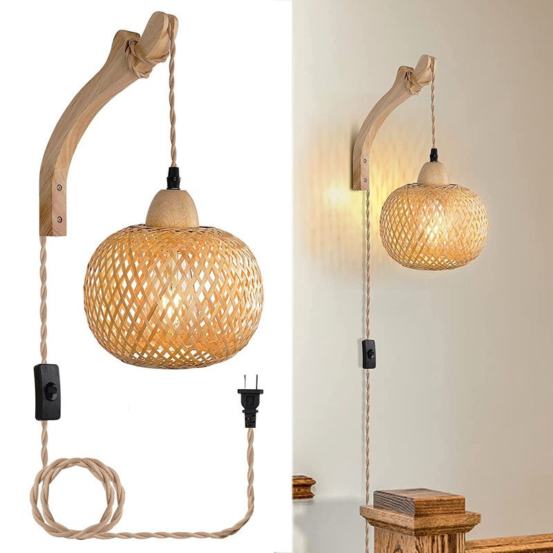 Lanterne en bambou à brancher sur appliques murales avec cordon ...