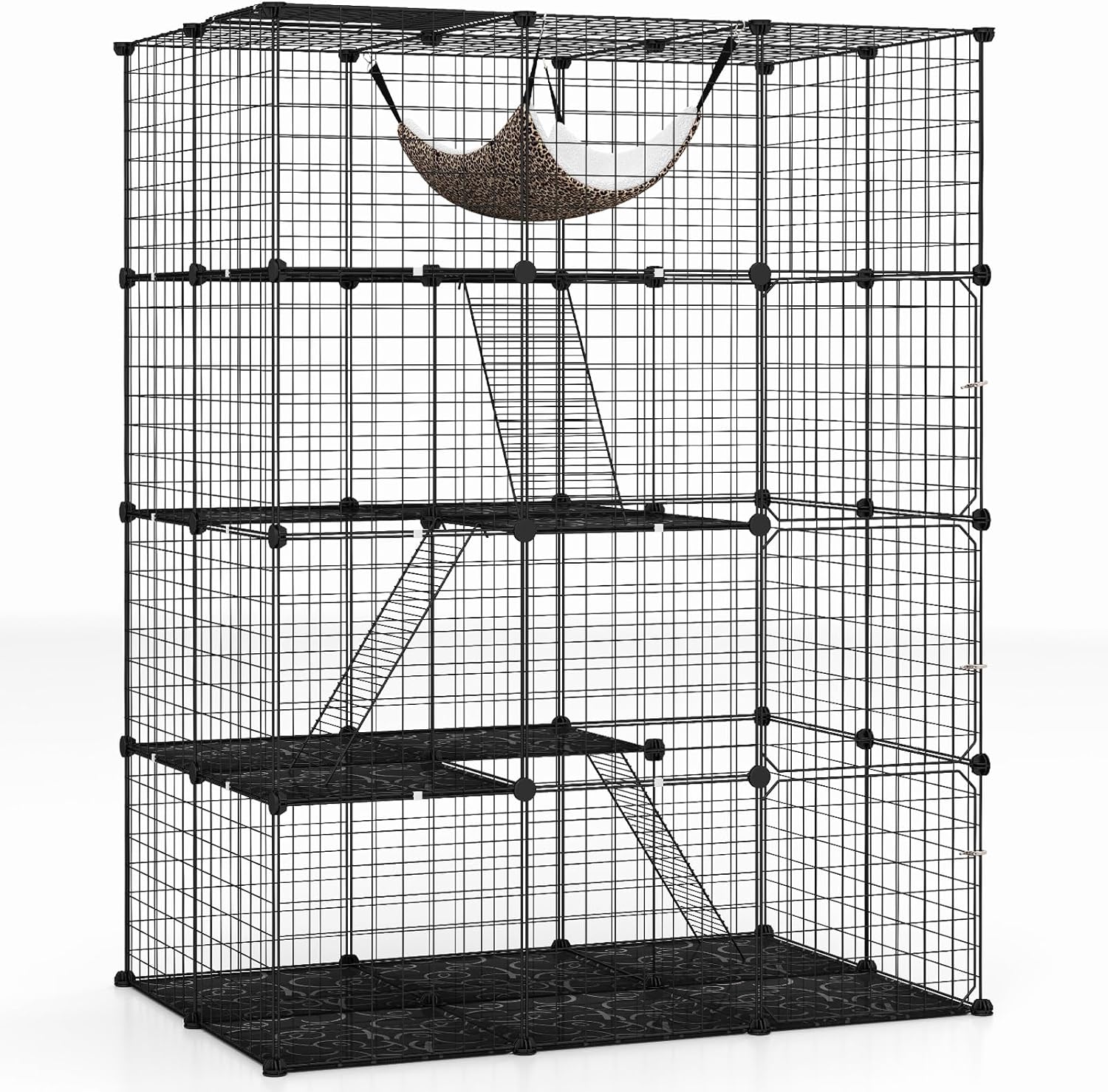 Grand Cage Chat à 4 Niveaux, Enclos pour Chats en Fil Métallique ...