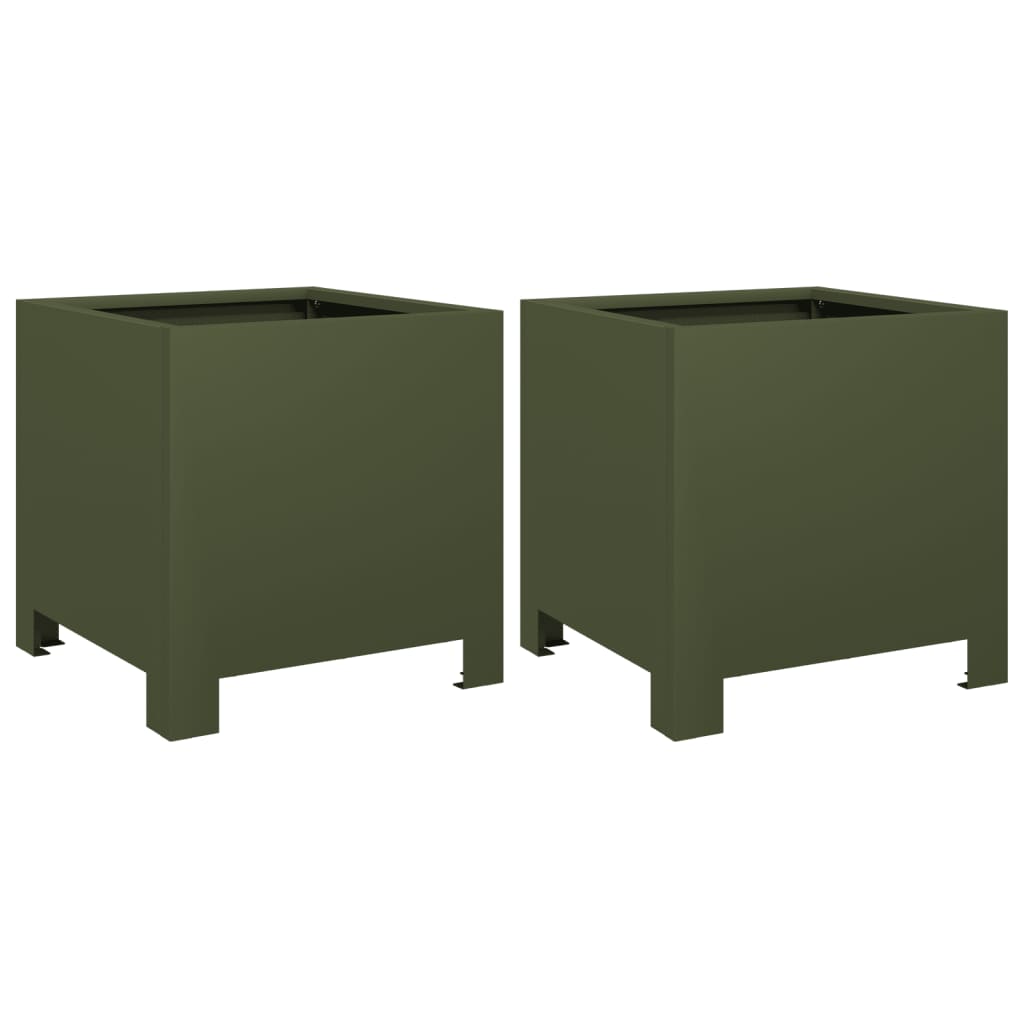 2 pcs Jardinières | Pot de Fleurs vert olive 30x30x30 cm acier CFW23372 ...