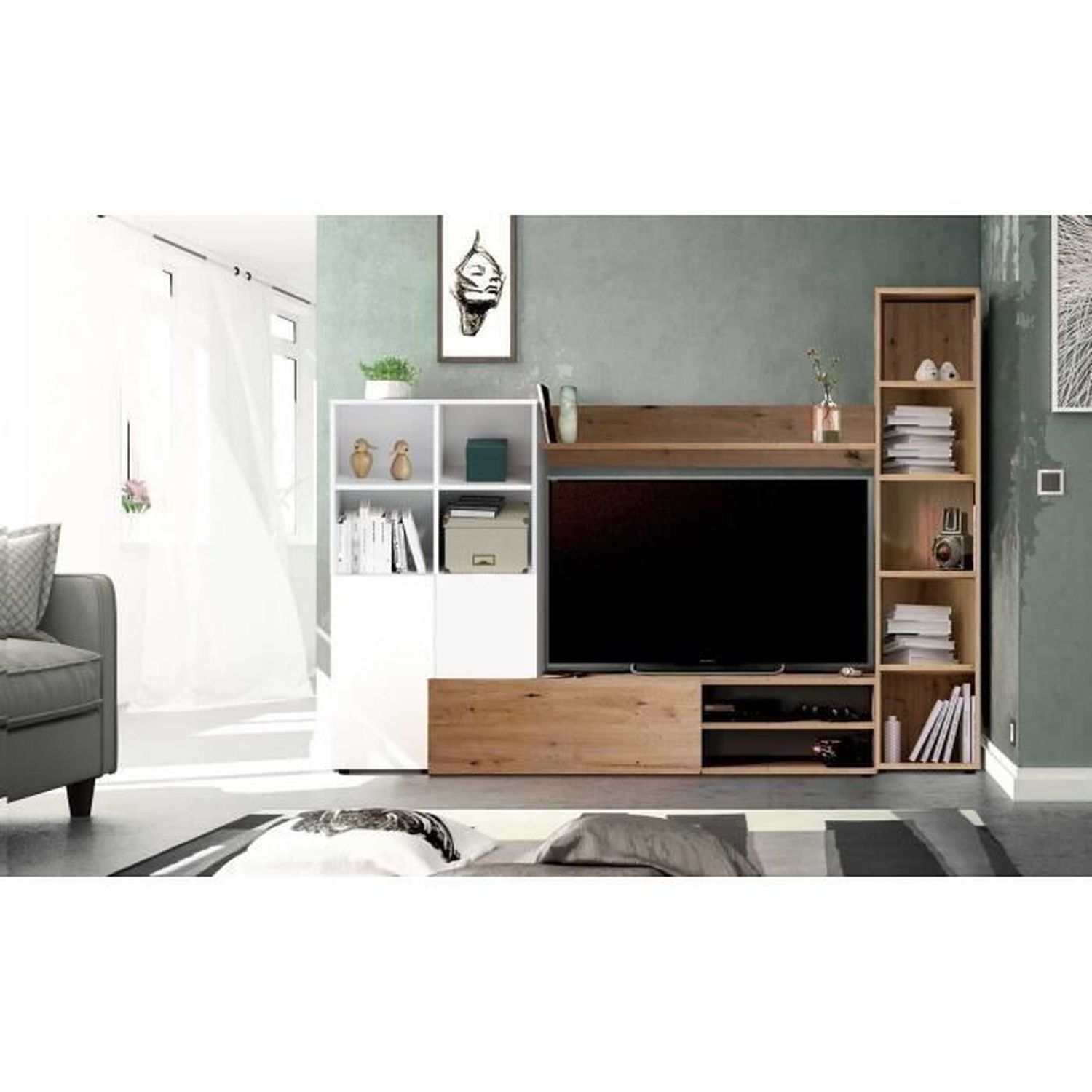 Conjunto Mueble TV LYRA: Vitrina + Mueble TV + Estante - Melamina ...
