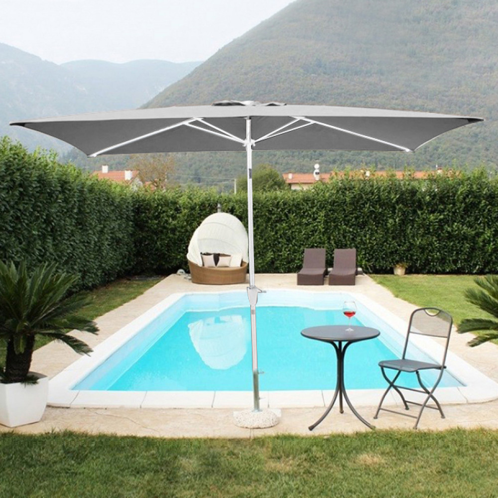Parasol avec Mât Central 200x300 cm pour Jardin 2x3 Tissu Gris en ...