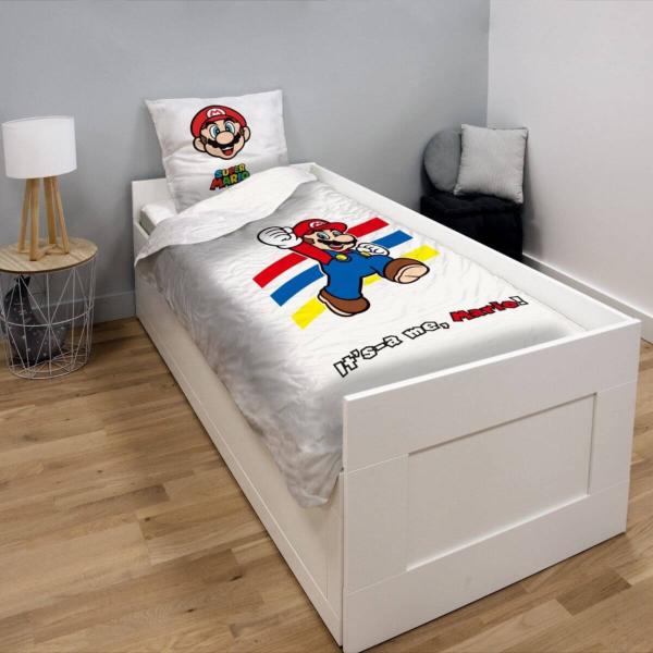 Housse de couette Super Mario, Mario et Luigi Time, Blanc, Enfant ...
