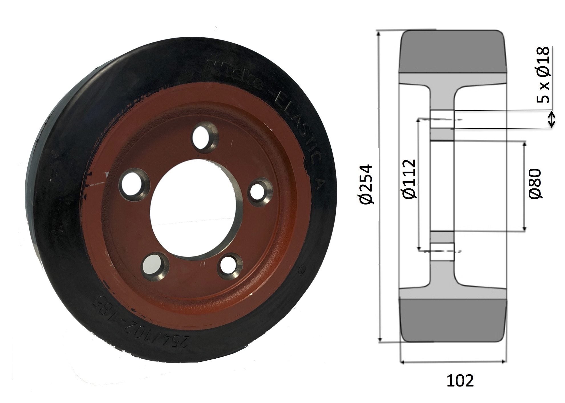 Roue motrice 254 x 102 - 5 trous CAOUTCHOUC NOIR ( Fenwick 0039902308 ) | Leroy Merlin