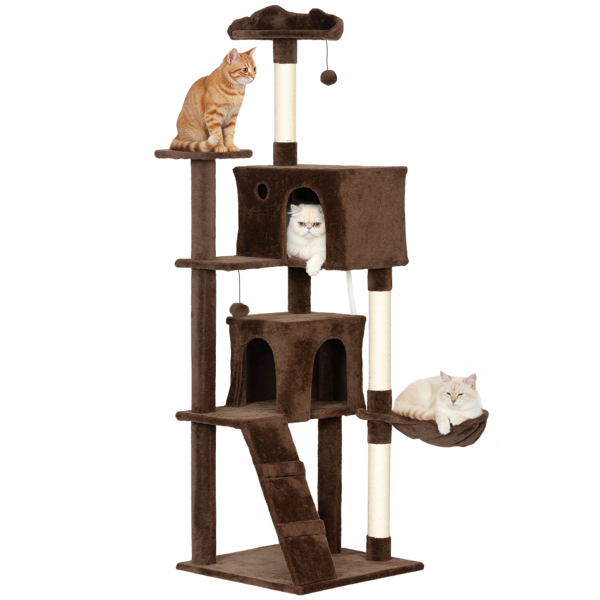 Arbre à chat 180 cm avec plateformes, lit, 2 grottes, hamac, échelle et ...