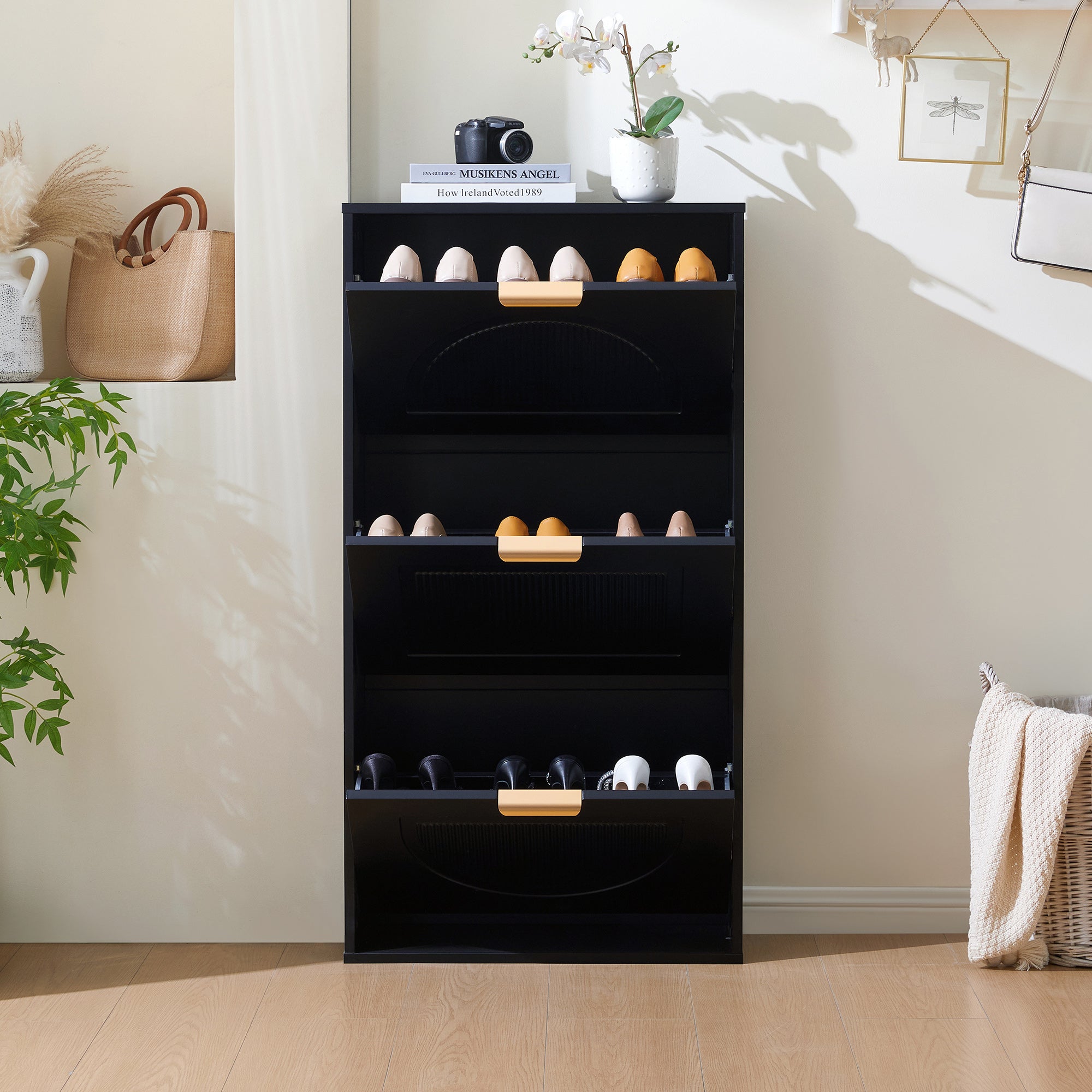 Scarpiera moderna 60x24x114 cm - 3 ante ribaltabili - Nero | Leroy Merlin