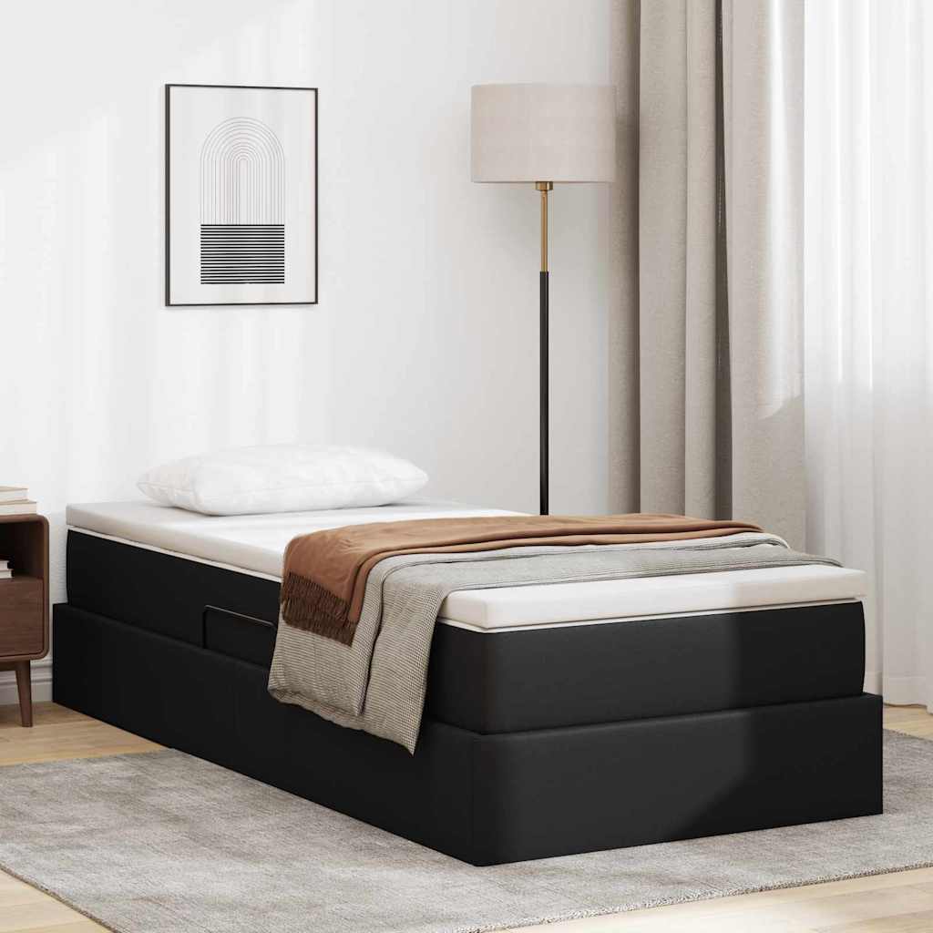 Lit avec rangement et matelas Noir 90 x 190 cm Simili cuir | Leroy Merlin