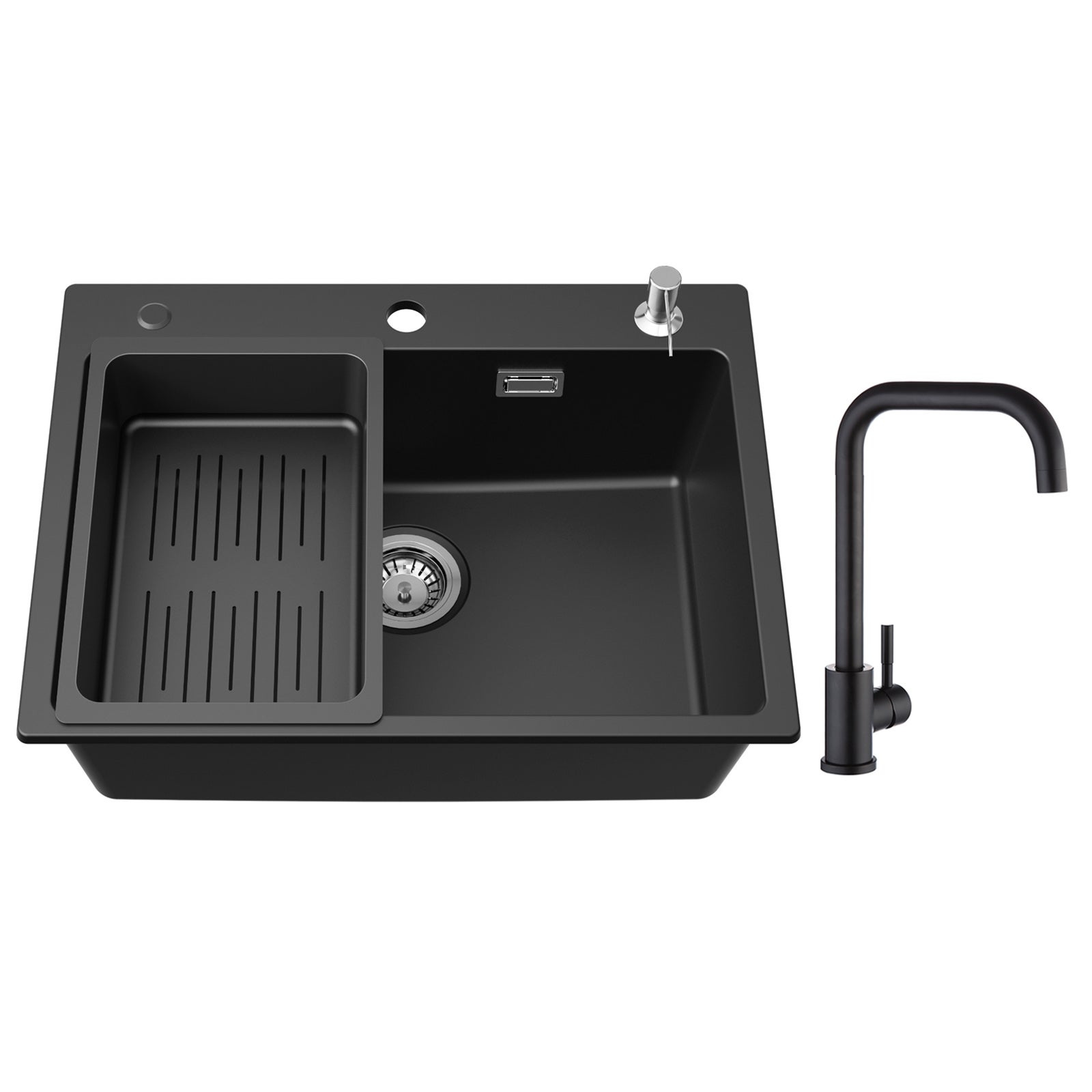 Fregadero de Cuarzo y Resina Negro con Escurridor y Dispensador de ...