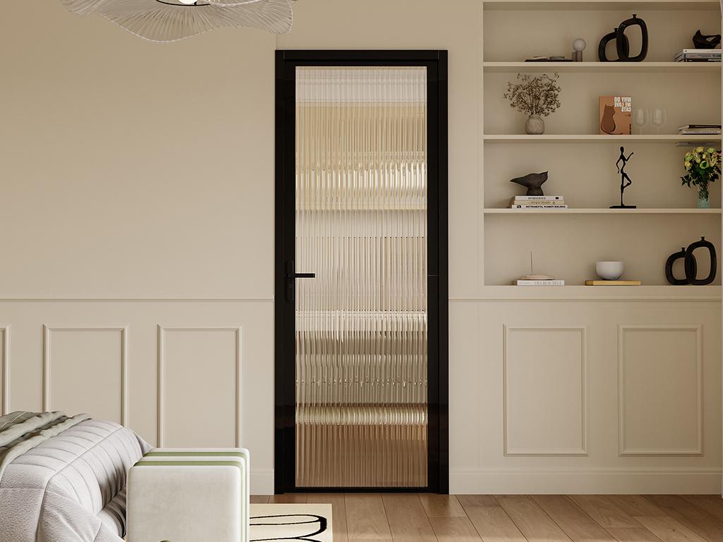 Bloc porte réversible en aluminium et verre trempé texturé - H204 x L83 ...