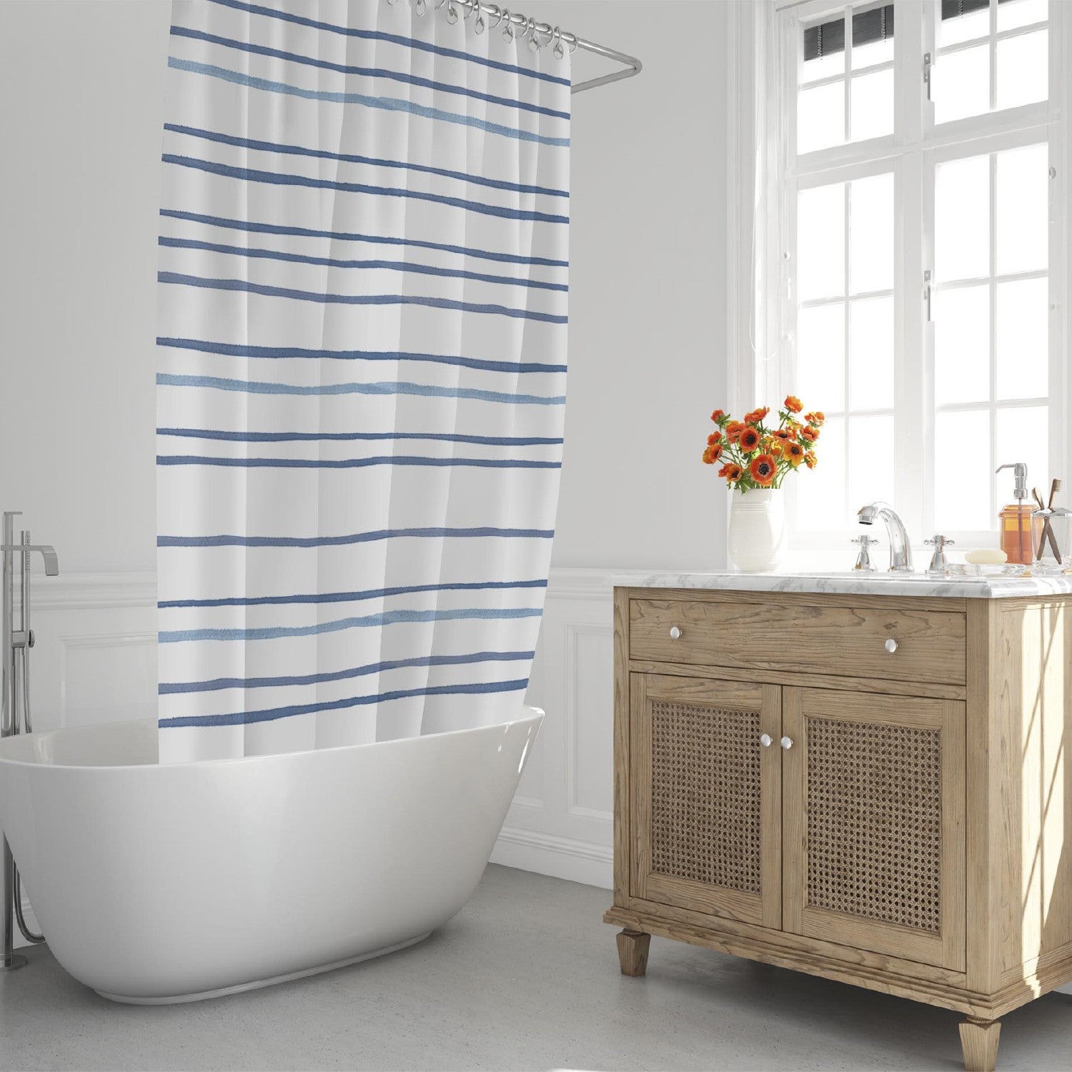 Cortina Ducha Rayas Azules 180x200 cm. Impermeable | Leroy Merlin