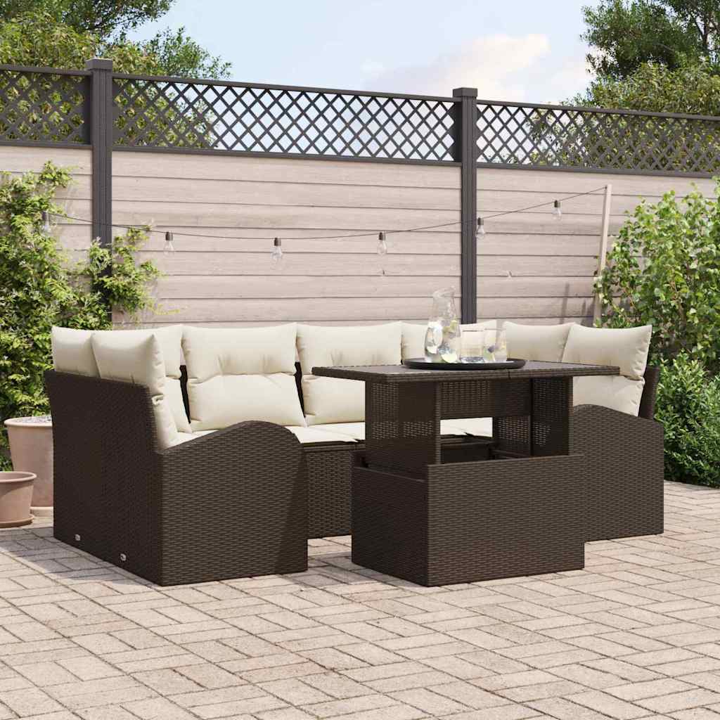 Set Divano da Giardino con cuscino 7 pcs Marrone Poly Rattan vidaXL ...