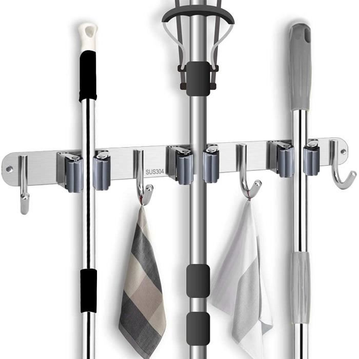 Porte Balai Mural Inoxydable Mop Support gris 38 x 3cm | Leroy Merlin