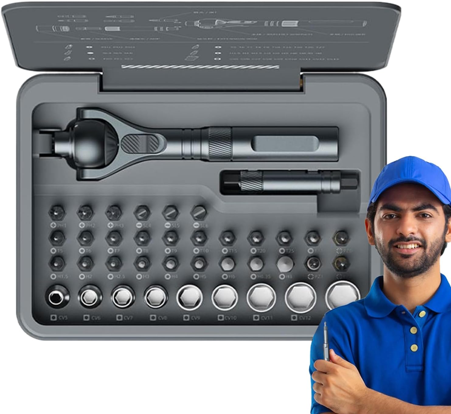 Ratchet Kit, Rotating Screwdriver Set, Precision Bit Kit, 180° Swivel ...