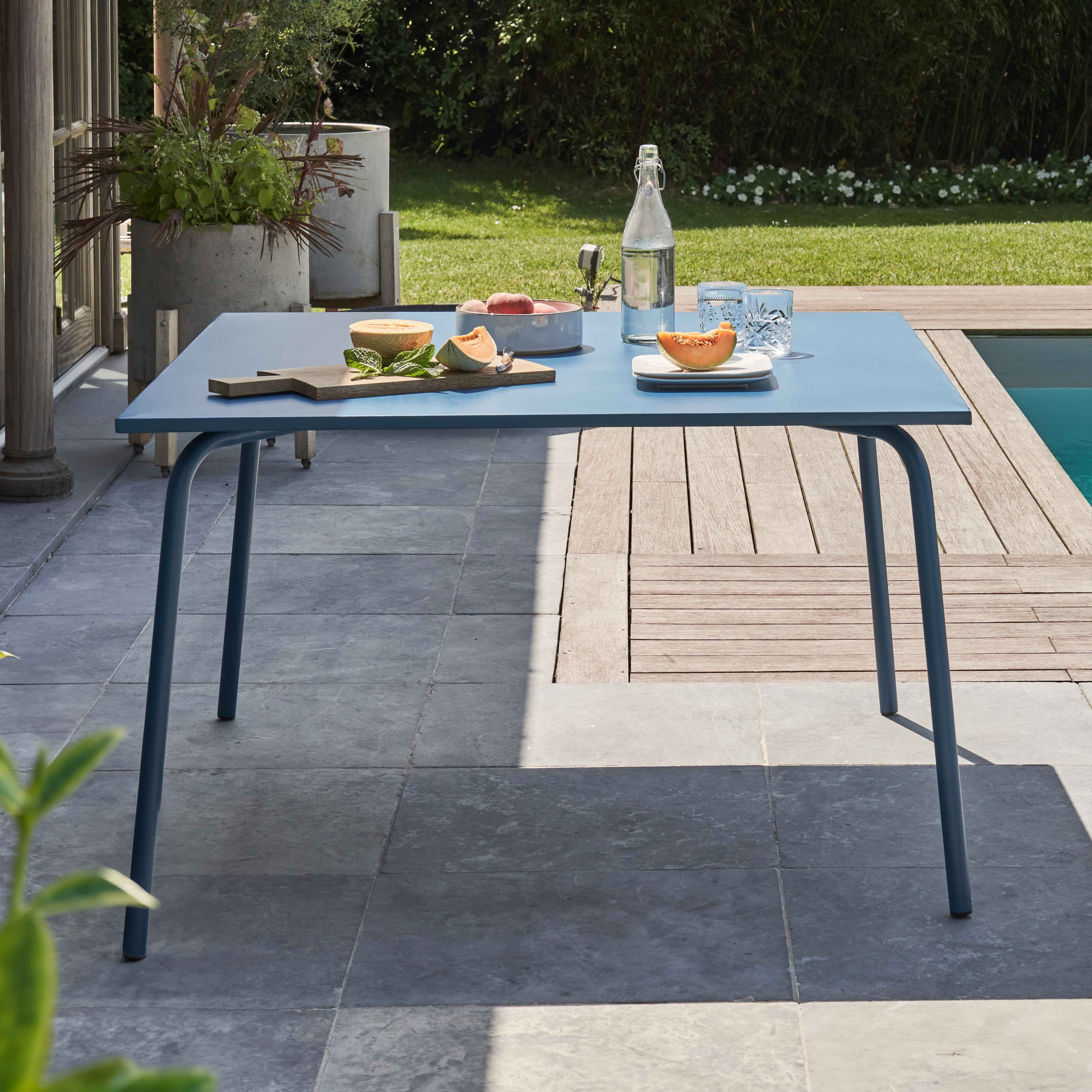 Table à manger de jardin carré en Acier Bleu 8 places | Leroy Merlin