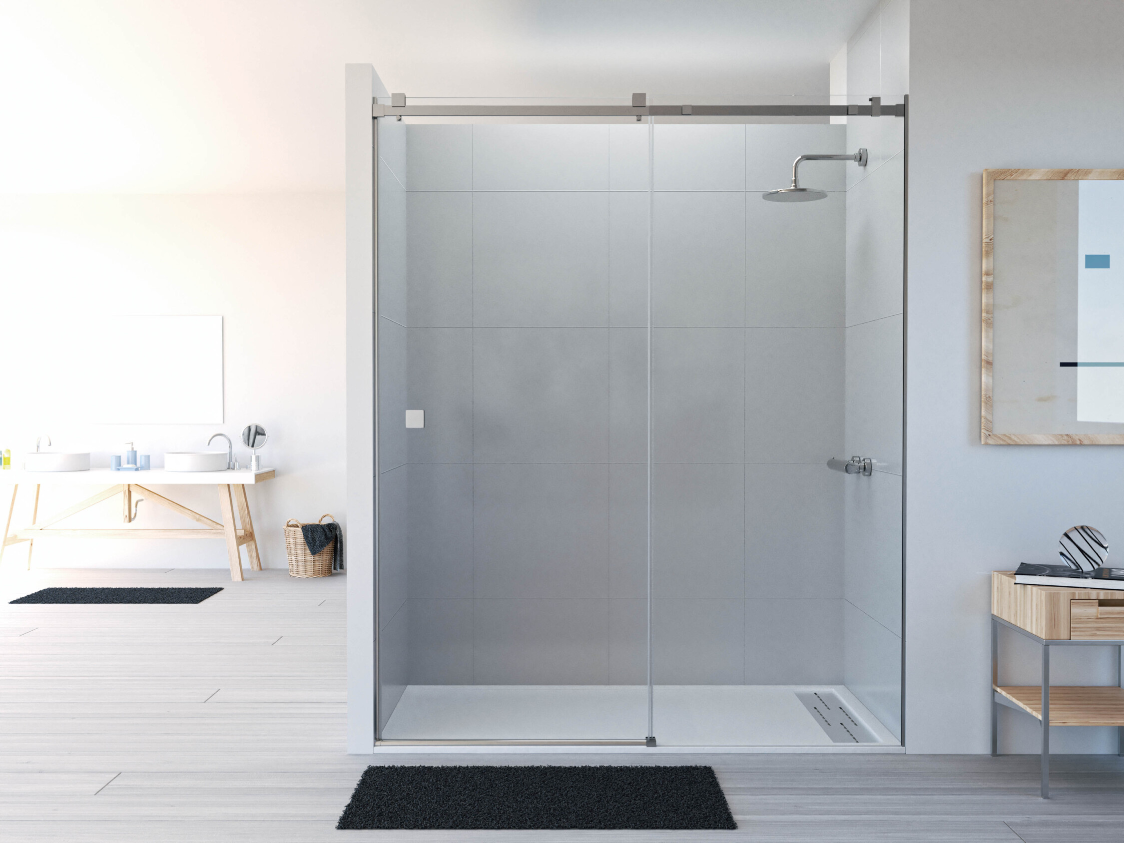 Mampara Acero Inoxidable. Mampara Corredera. Alto 200 cm. Cristal ...