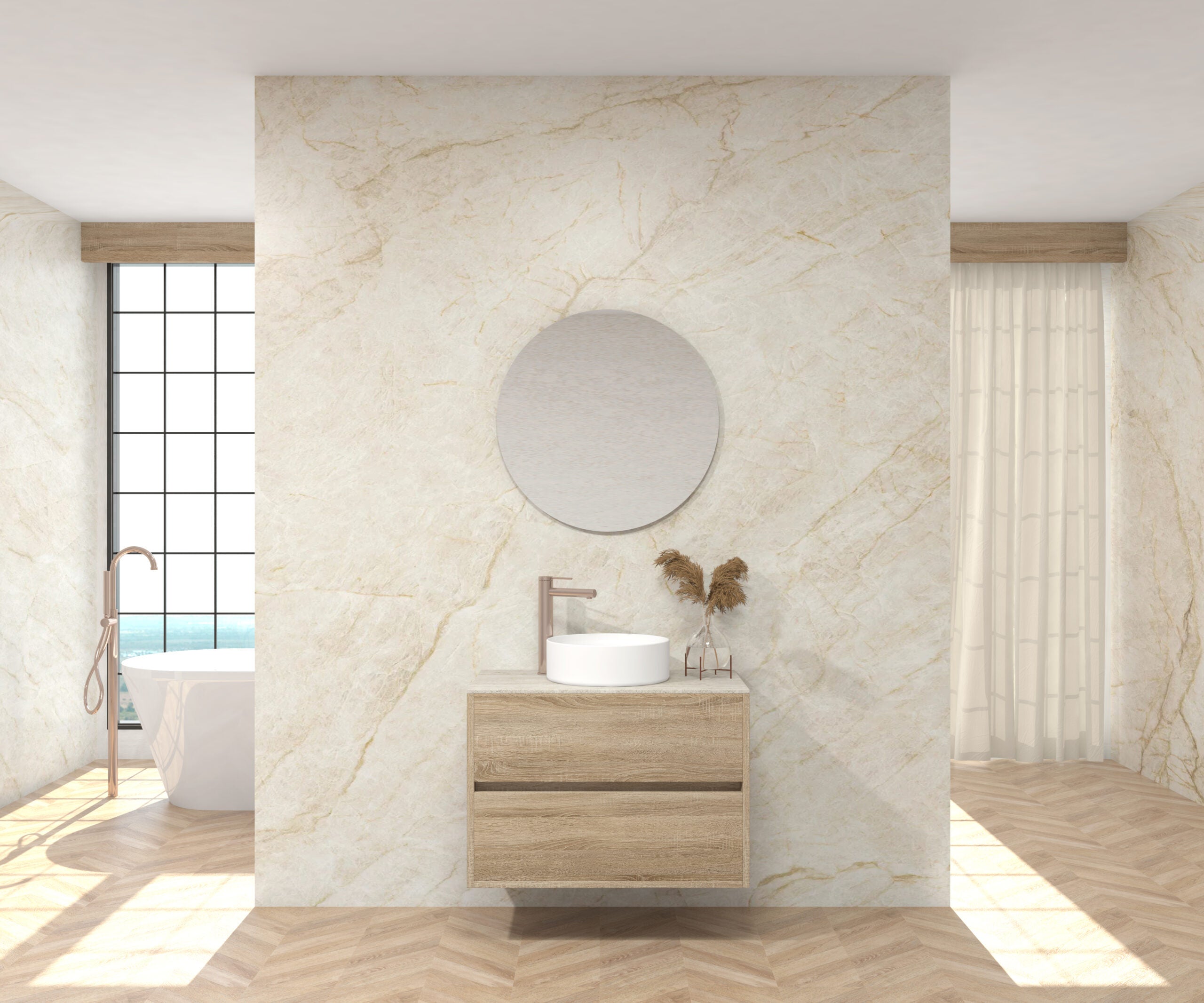 Avantarea Pack mueble de baño con lavabo y espejo SASSIÈRE bardolino 80 cm con encimera Dekton ...