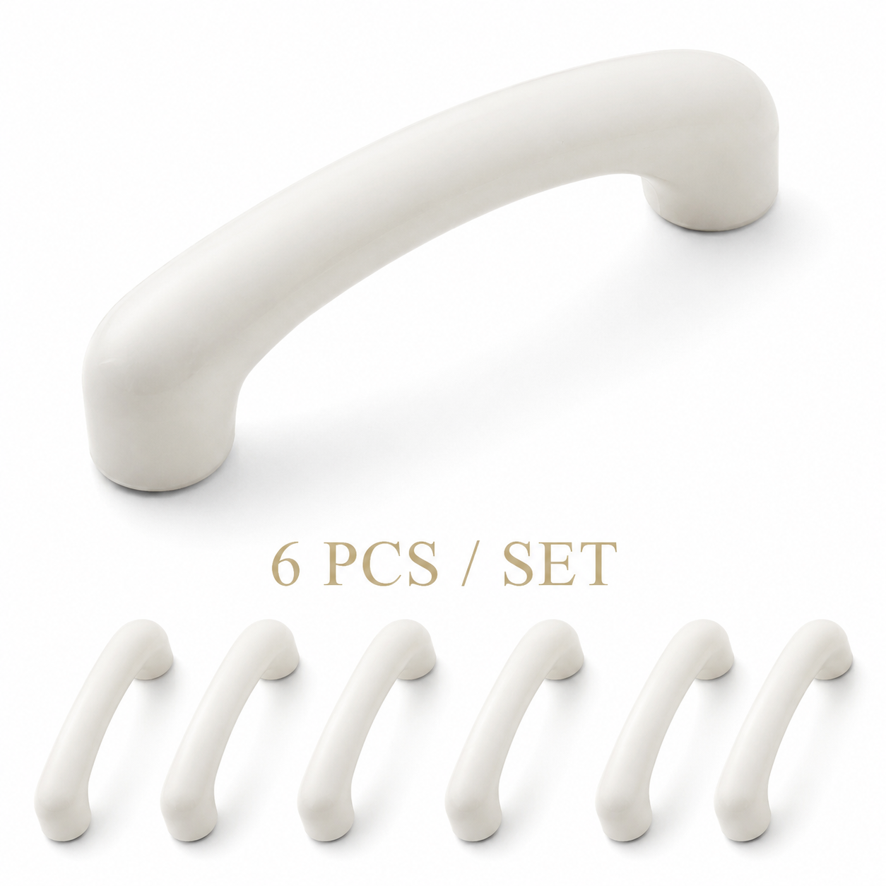Lot de 6 poignées céramique blanche mate entraxe 96mm, bords arrondis ...
