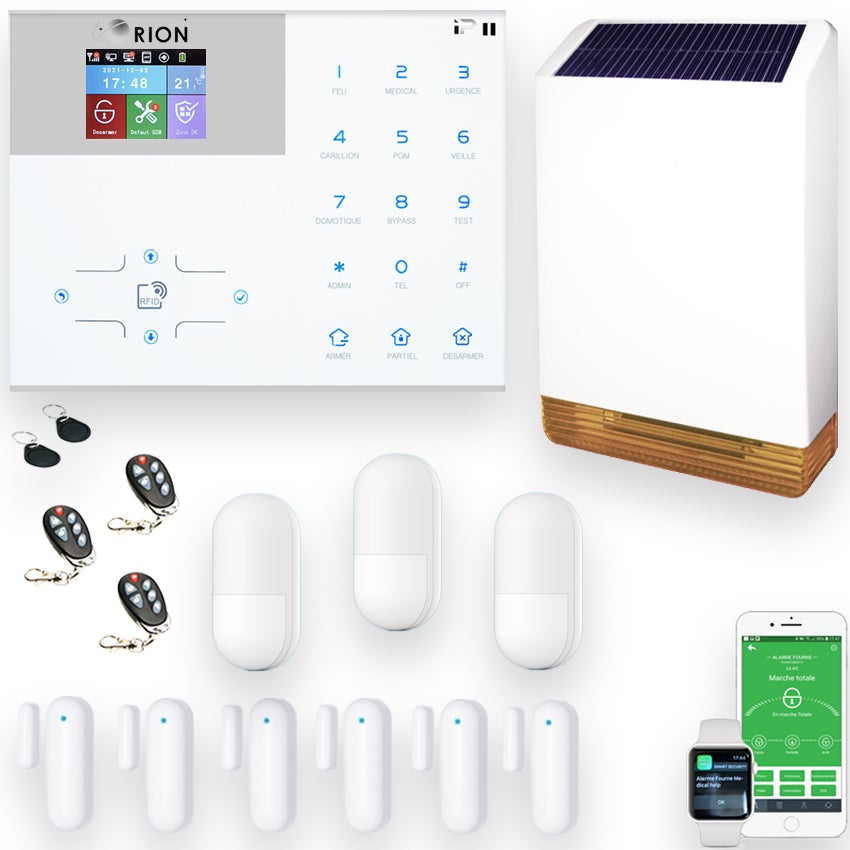 Kit alarme maison sans fil connectée ORION IP + GSM 4G avec sirène solaire - pour maison 4 à 6 ...