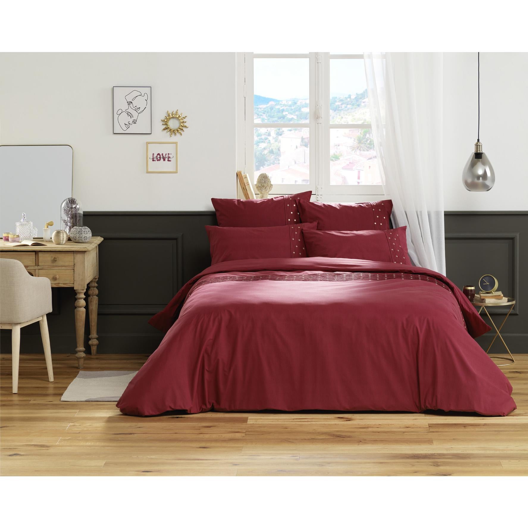 Housse de couette 100% coton luxe 57 fils 200 x 200 cm Agathe Bordeaux ...