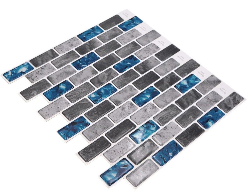 Mosaic Vinyl Self-Adhesive Rectangle Mix Grey Blue Combination look ...