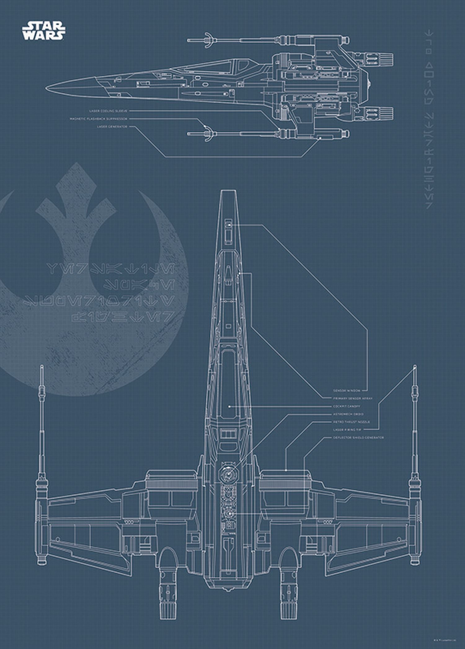 Affiche#0 Star Wars Blueprint X-Wing bleu foncé - 50 x 70 cm - Komar ...