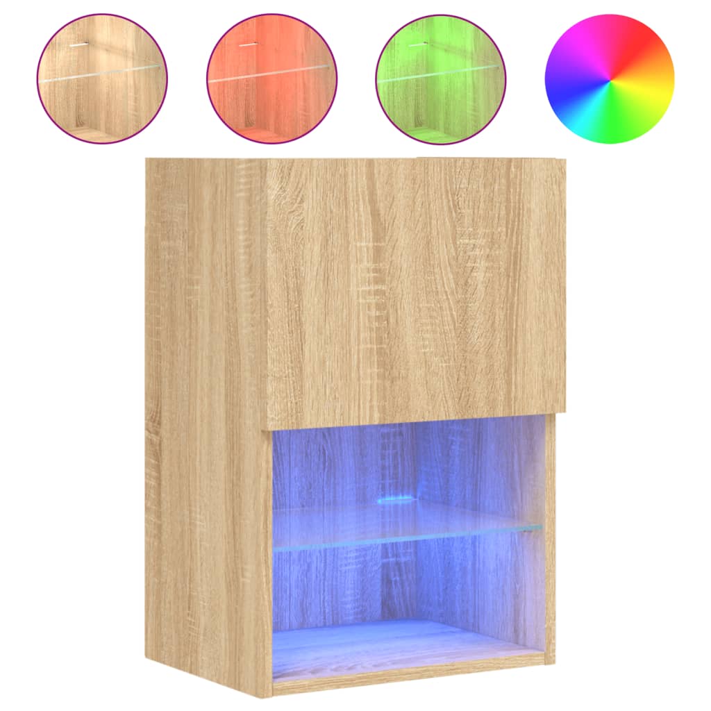 Mueble de TV con iluminación LED roble Sonoma 40,5x30x60 cm | Leroy Merlin