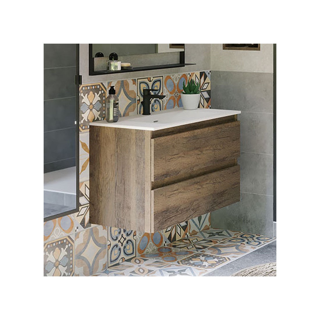 Meuble sous-vasque 90 cm Chêne Vintage + vasque - ANK | Leroy Merlin