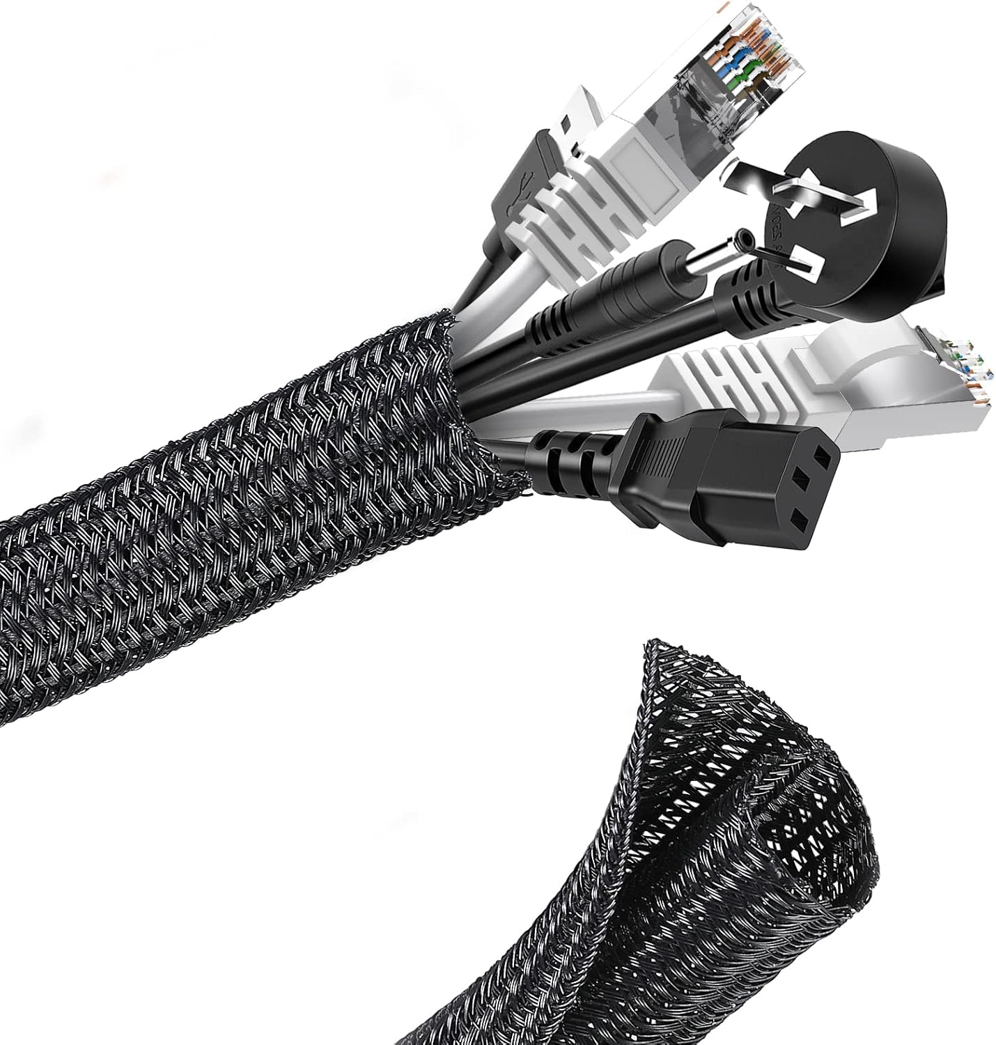 3m Manchon de Cache Câble, 13-22mm Réglable Gaine Câble Tressée ...